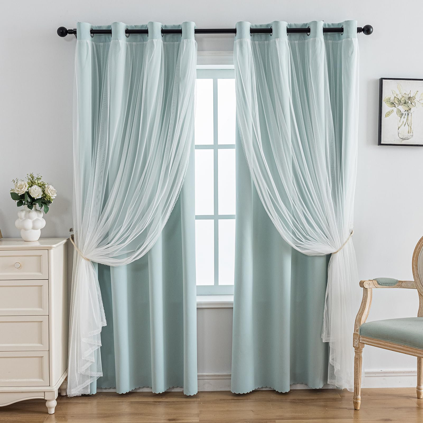 Ebern Designs Montz Home Curtains Blackout And Sheer Layered Solid ...