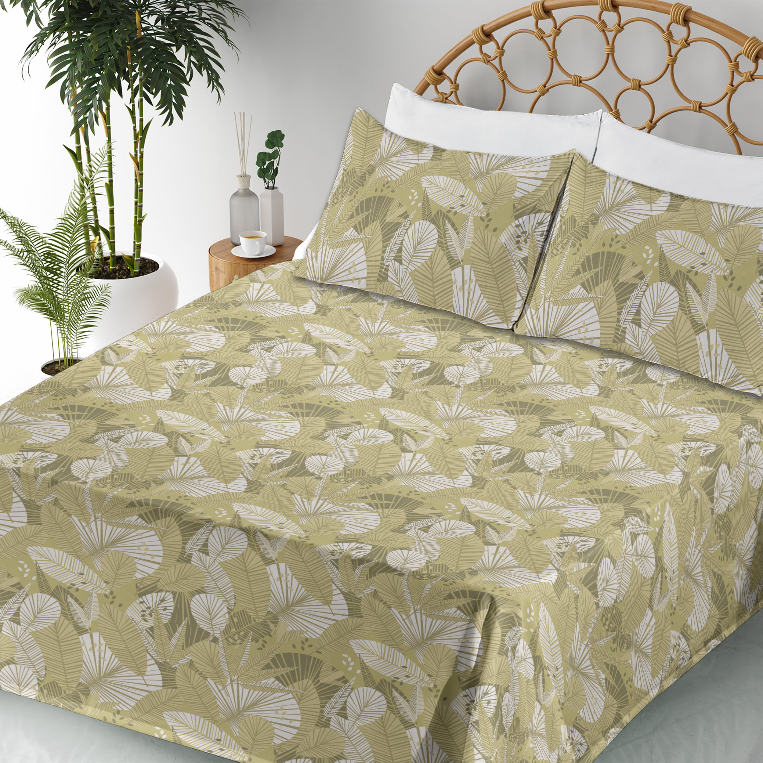 Ambesonne Tropical Sheet Set Summer Design Exotic Leafy Pale Khaki Army ...