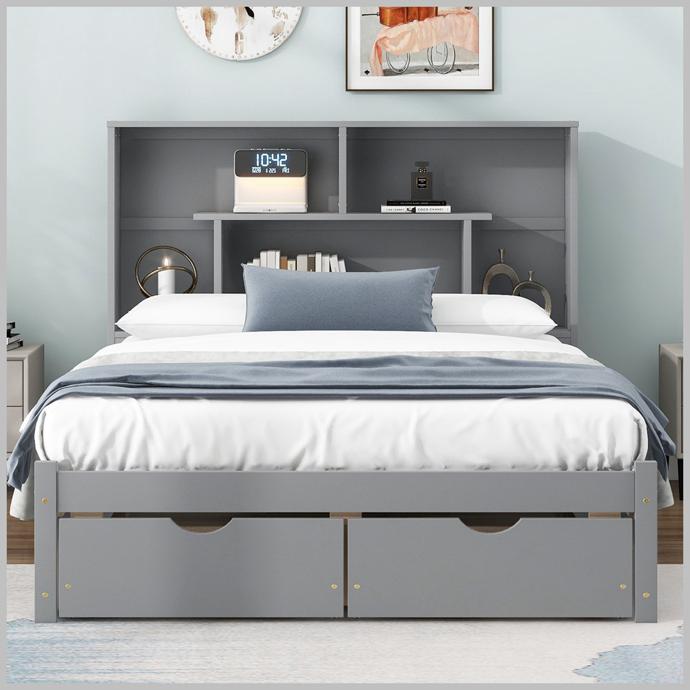 Lark Manor Modern Platform Bed with Storage Headboard and 2 Drawers ...