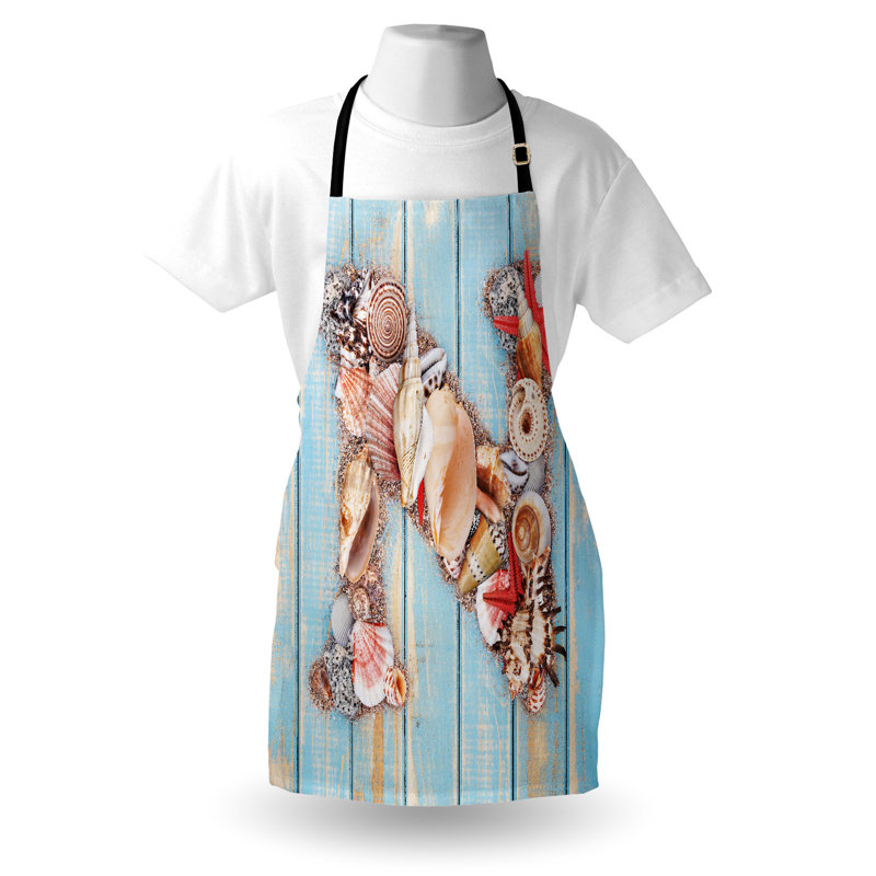 East Urban Home Letter N Apron Unisex, Ocean Seashells ABC, Adult Size ...