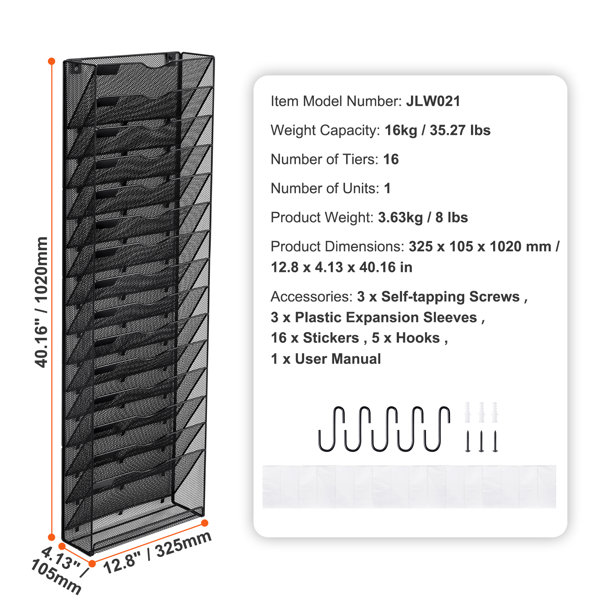 Inbox Zero File Wall Rack Mesh Wall File Holder 1-Piece 16 Pockets for ...