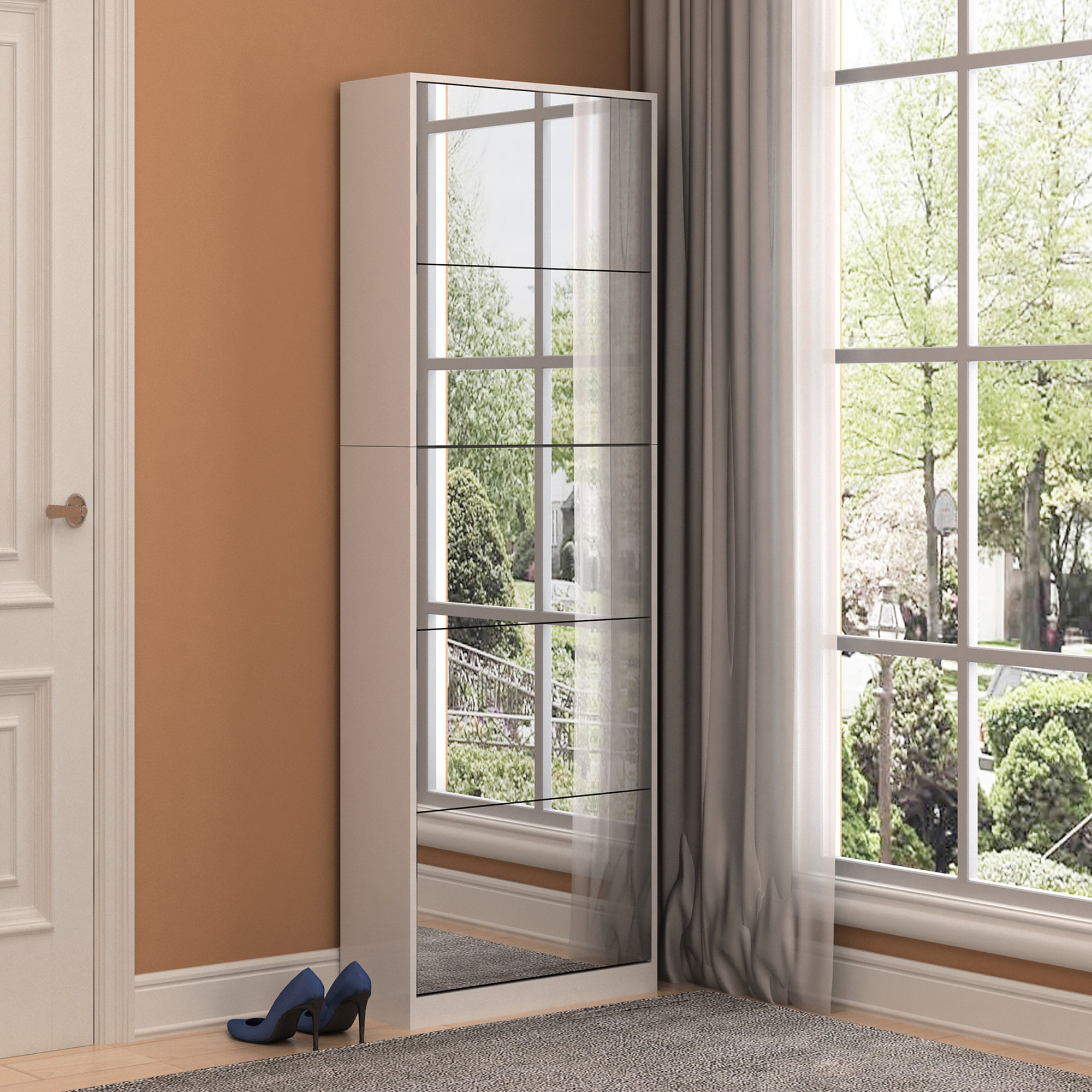 Hokku Designs 24 Pair Shoe Cabinet will Full-Length Mirror for Entryway ...