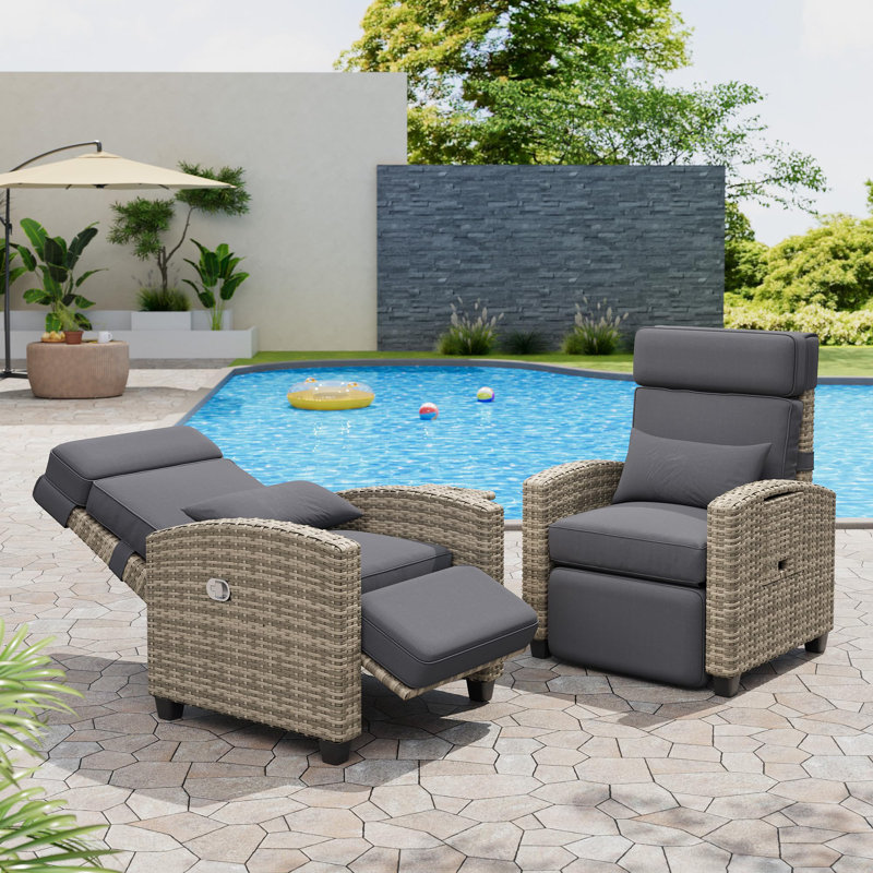 Lark Manor™ Outdoor Recliner Chair With Cushion/Side Table, Patio ...