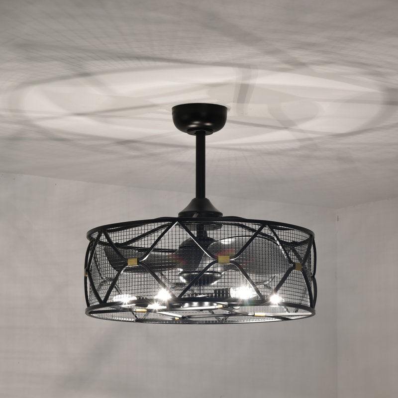 17 Stories 22-Inch Matte Black 6 Lights 3 Blades Lighted Ceiling Fan ...