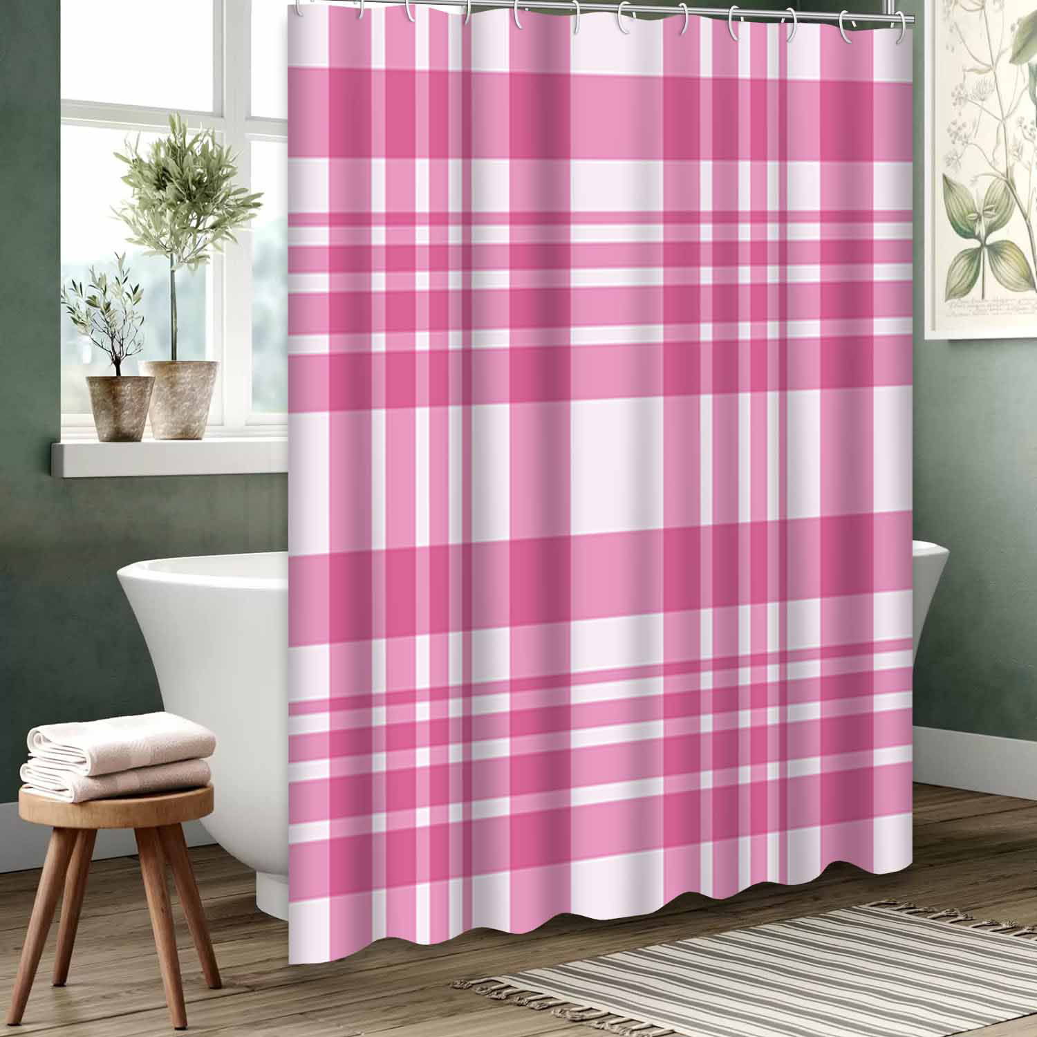 East Urban Home White Waterproof Shower Curtain,Plaid Check Abstract ...