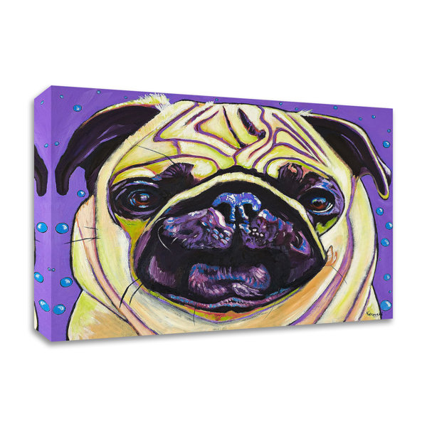 HomeRoots Purple Pug On Canvas Print | Wayfair