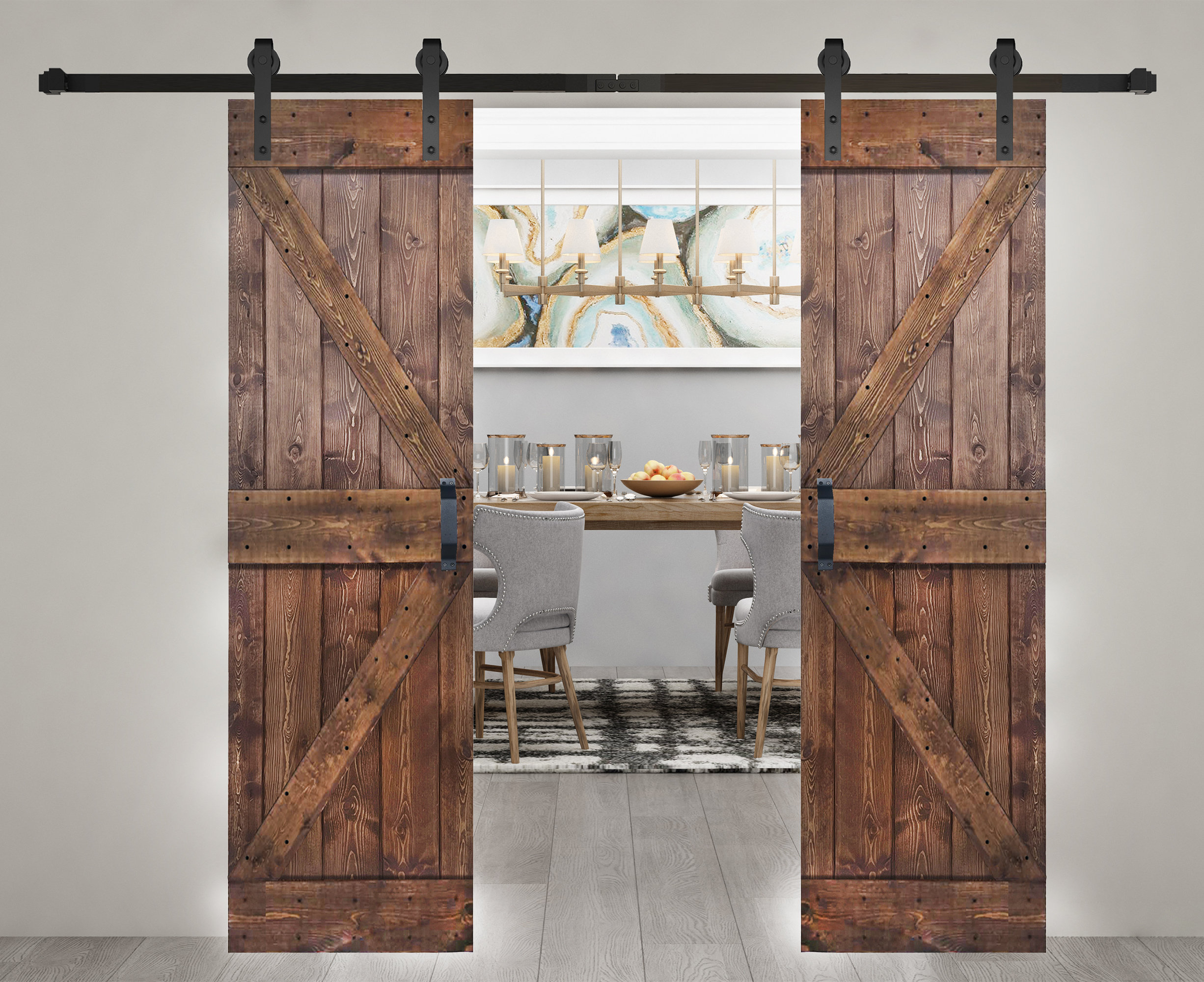 IsLife K Style Solid Core Wood Double Sliding Barn Door with Hardware ...