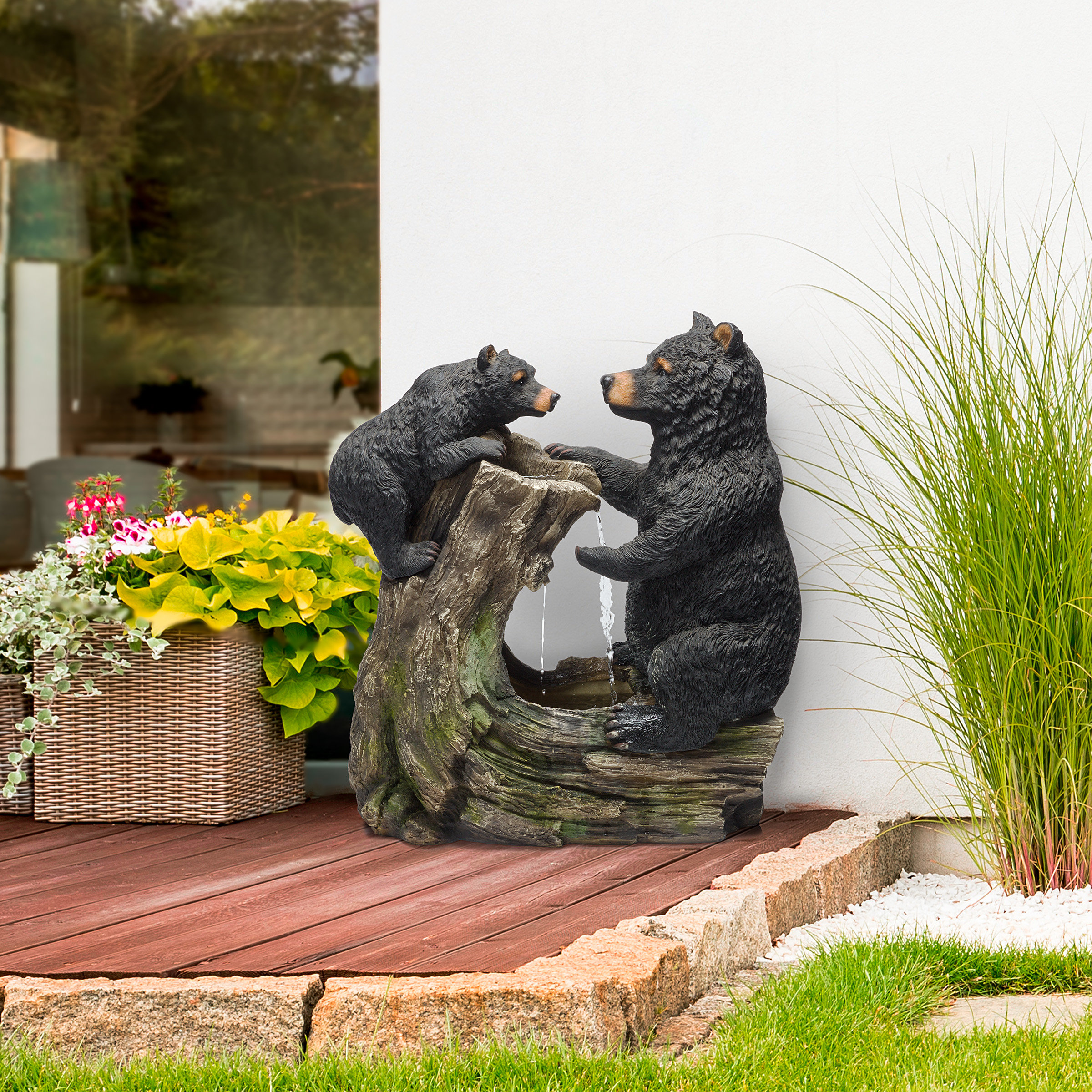 Millwood Pines Curtsinger Polystone Powder Bear and Cub Fountain ...