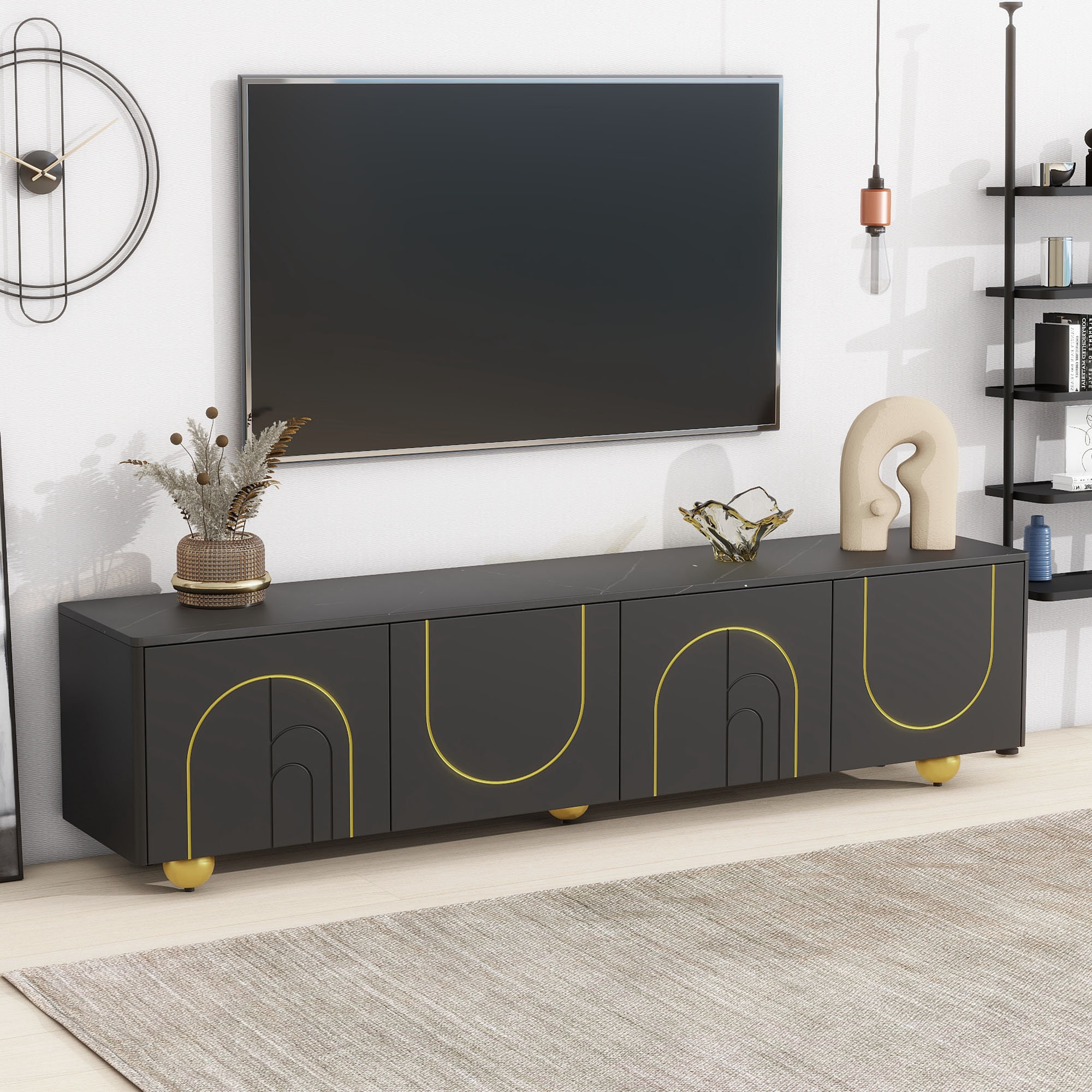 Mercer41 Contemporary TV Stand with Marble-Inspired Top and Adjustable ...