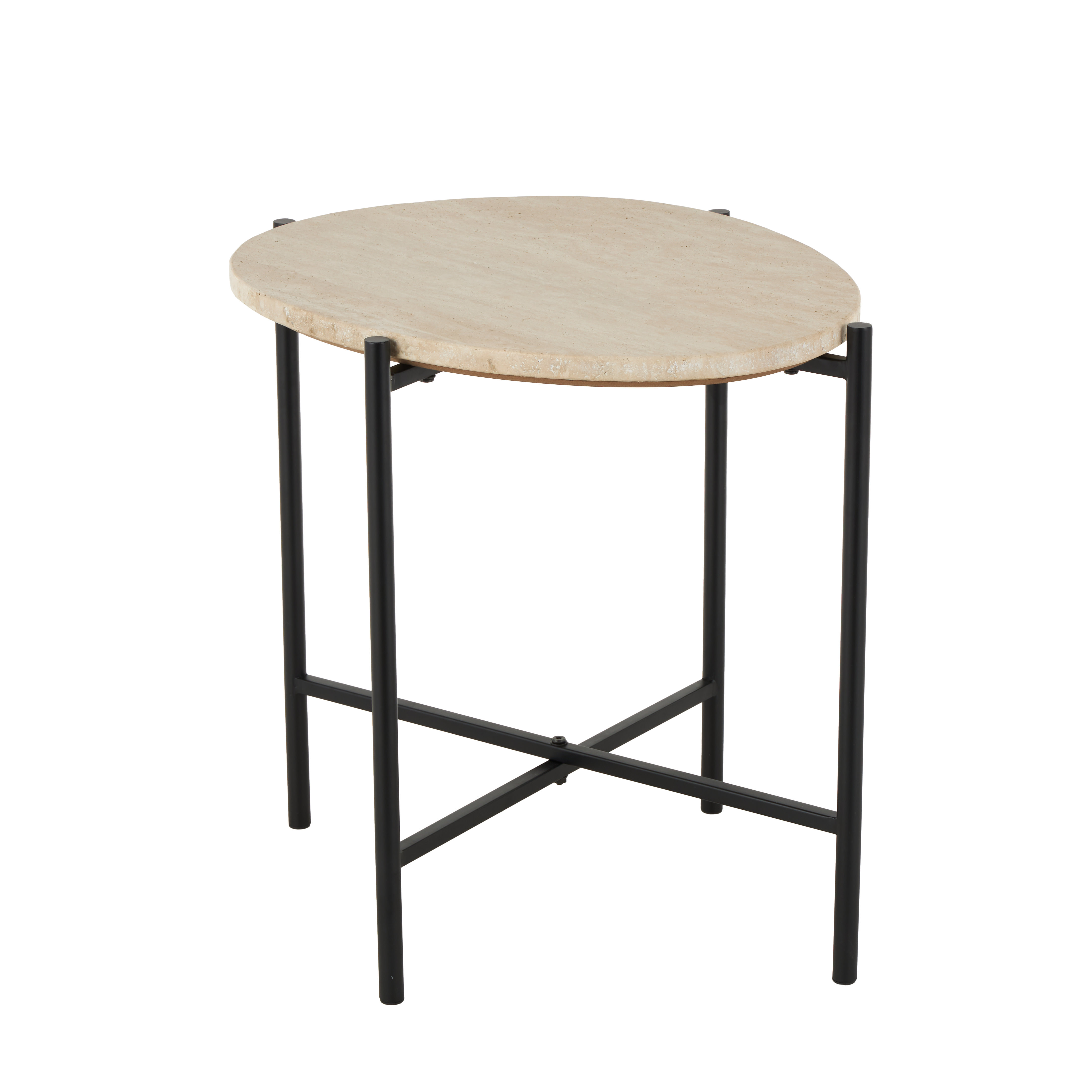 Ebern Designs Cole And Grey Marble Accent Table With Black Metal ...