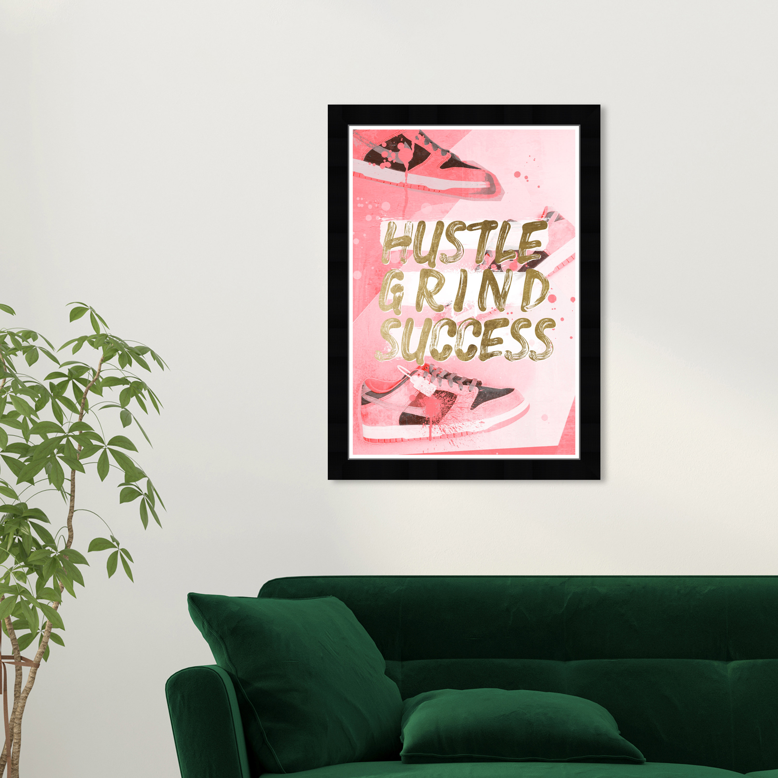 Trinx Typography and Quotes Hustle Grind Pink Sneakers Modern Pink ...