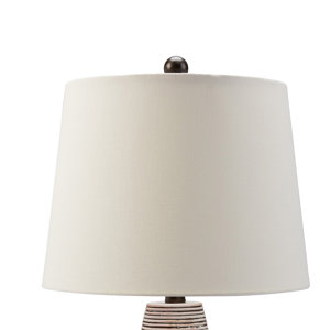 Benjara Aerd 23 Inch Table Lamp Set Of 2, White Drum Shade, Ribbed Base ...