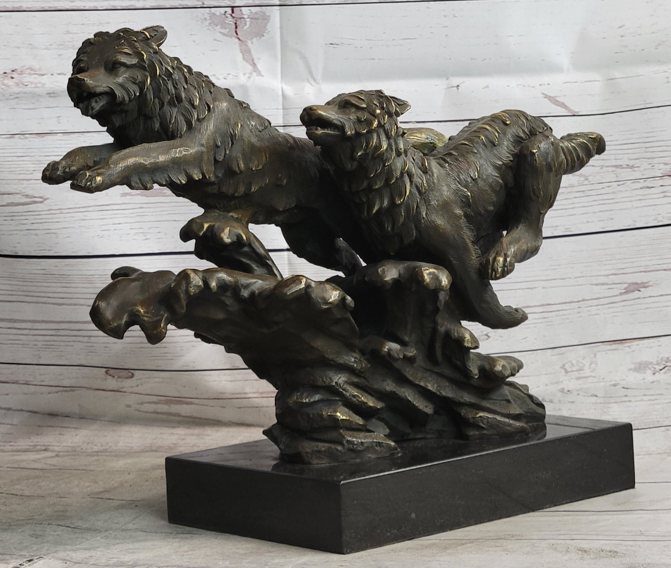 Loon Peak® Kaleana Running Wolves Dogs Wildlife Bronze Sculpture Statue ...