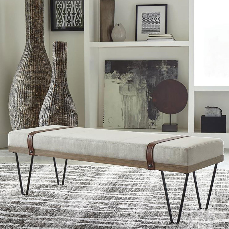 17 Stories Fabric Upholstered Accent Bench Beige | Wayfair