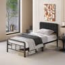 17 Stories 12 Inch Bed Frame with Upholstered Headboard and Metal ...