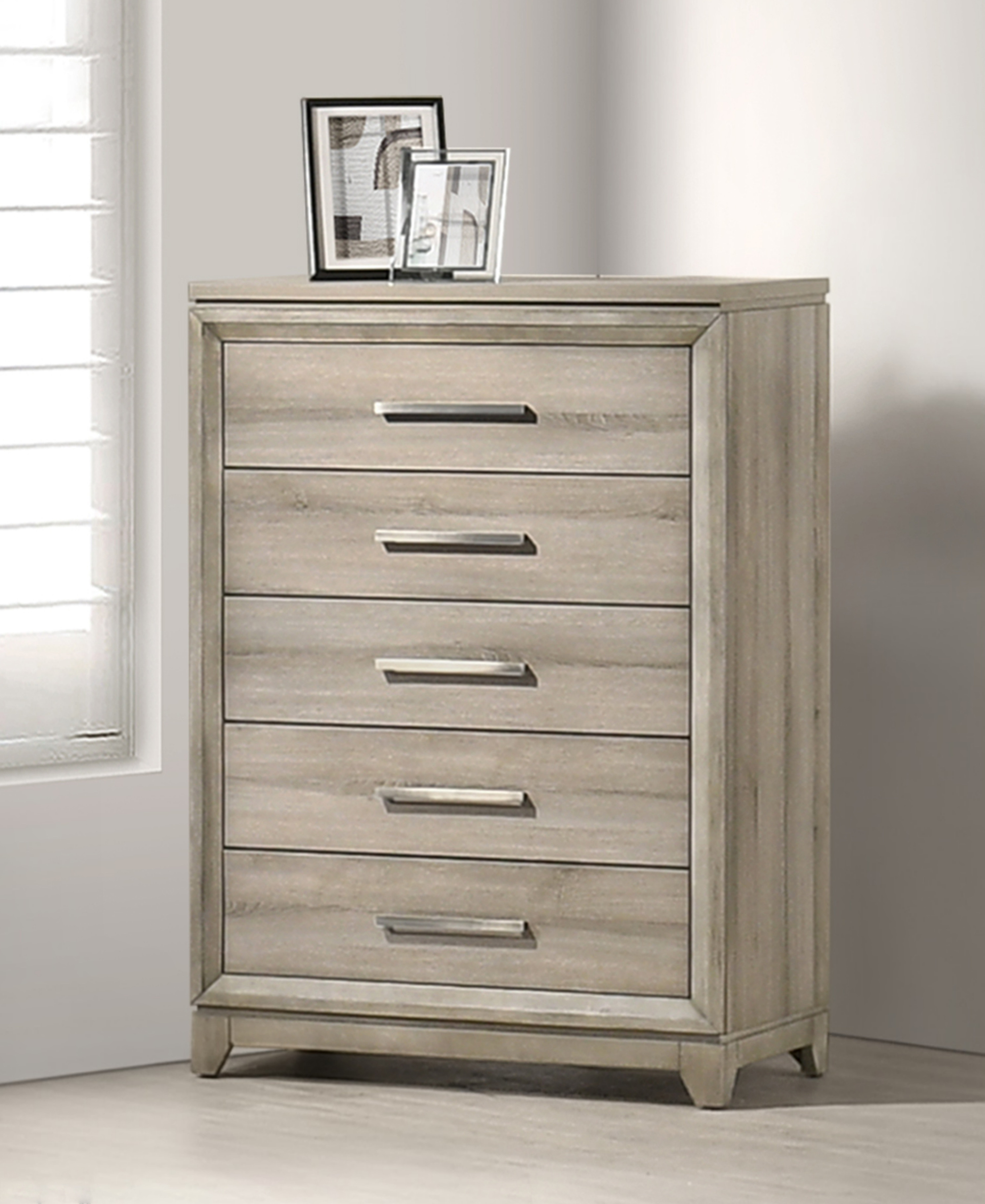 Millwood Pines Weathered Greige Wood 5 Drawer Chest Of Drawers ...