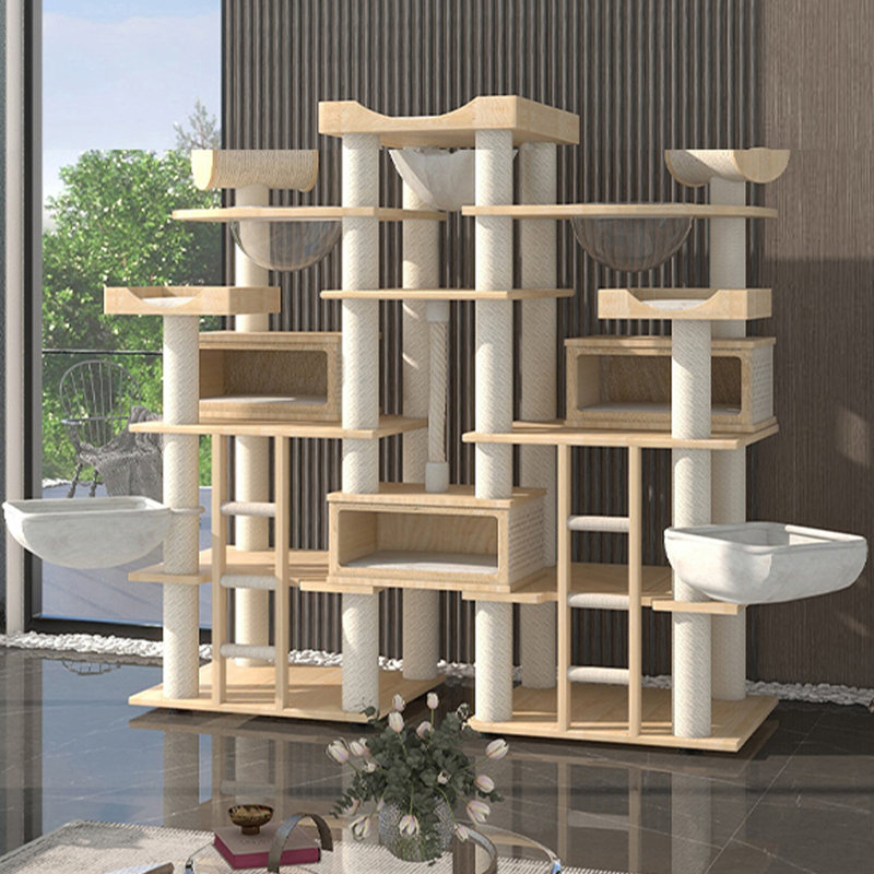 KZLAA 94'' H Large Solid Wood Cat Tree Multi-Level Tall Cat Tower Cat ...