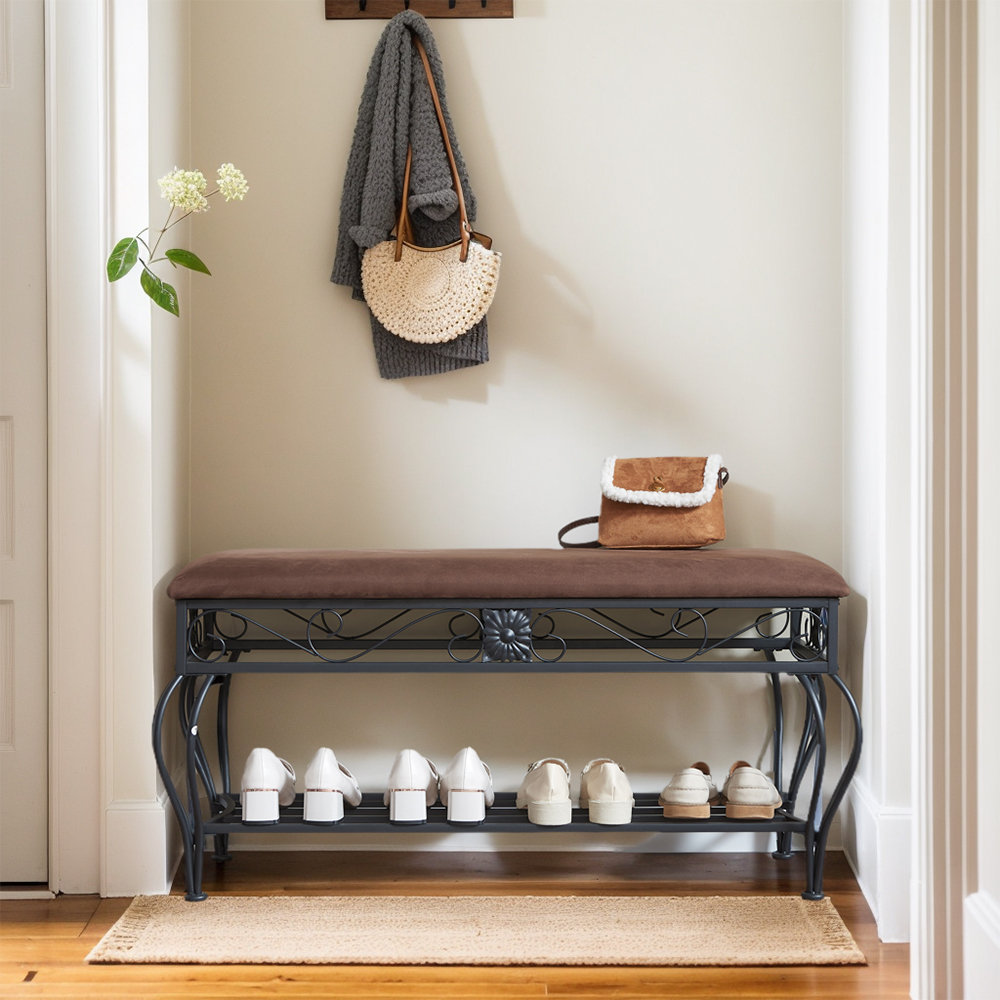 Lark Manor™ Rustic Metal Shoe Rack Bench With Upholstered, Shoe Rack ...