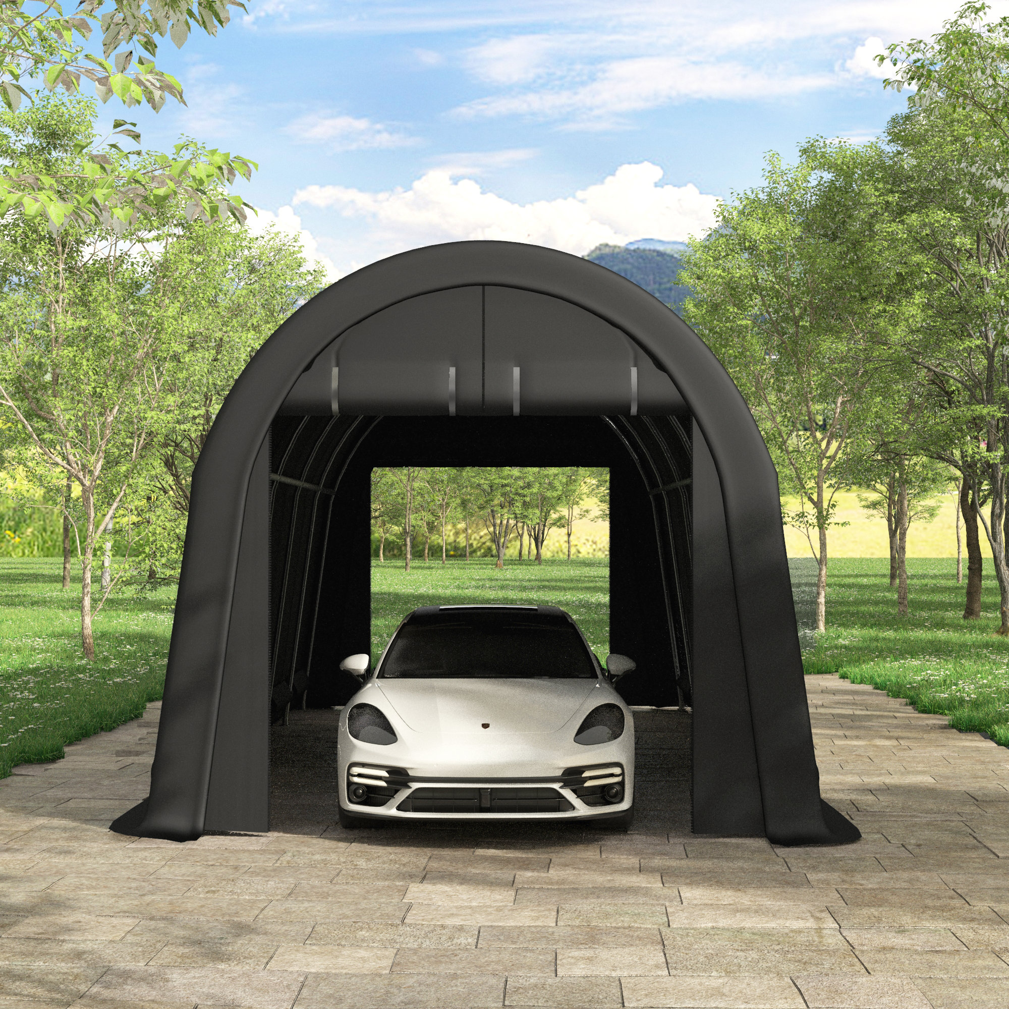 EROMMY Erommy 10 Ft. W x 20 Ft. D Galvanized Steel Portable Garage ...