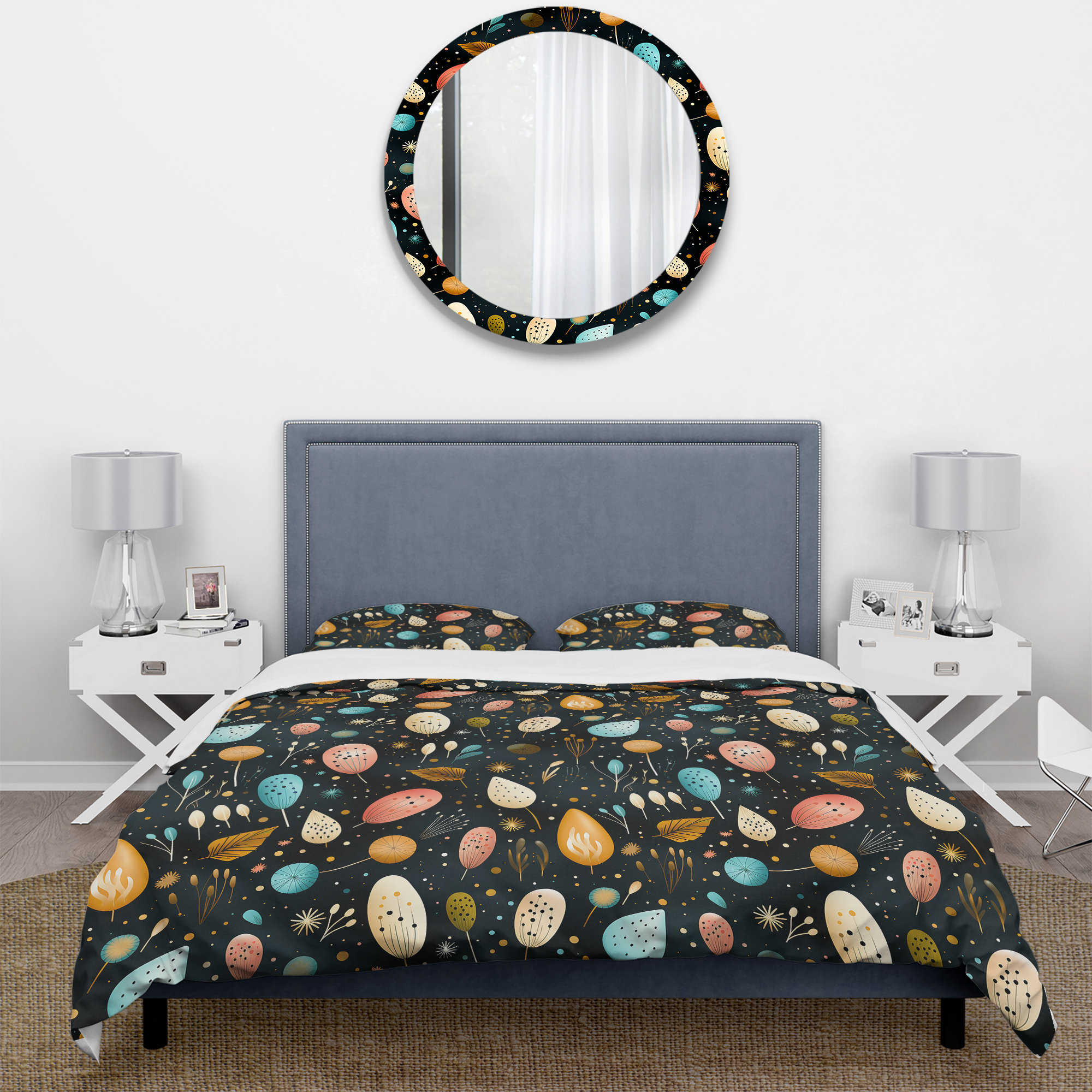 Design Art Botanical Multicolor Leaves On Black Pattern II Bedding ...