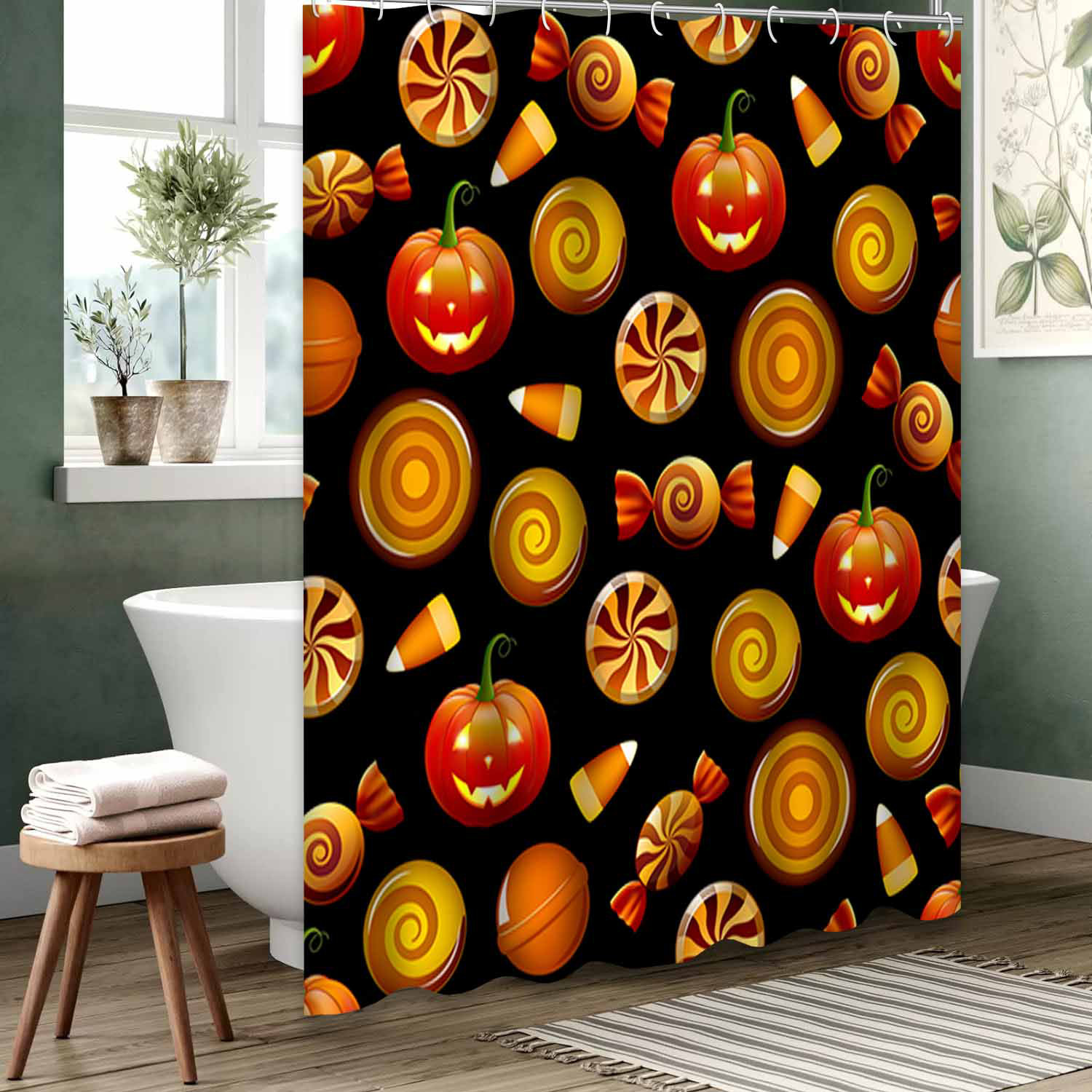 The Holiday Aisle® Rideau de douche noir imperméable, bonbons d ...