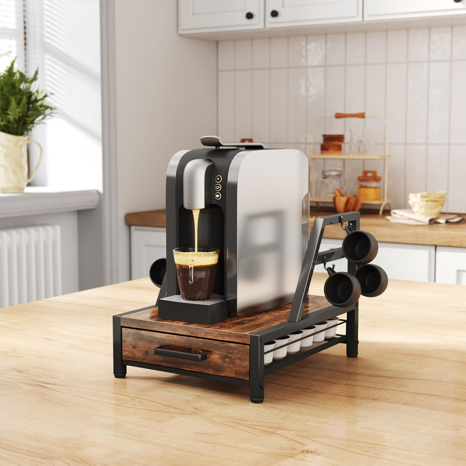 Elaine Mercure Sturdy K Cups Storage Drawer With Mug Rack, Coffee Maker ...