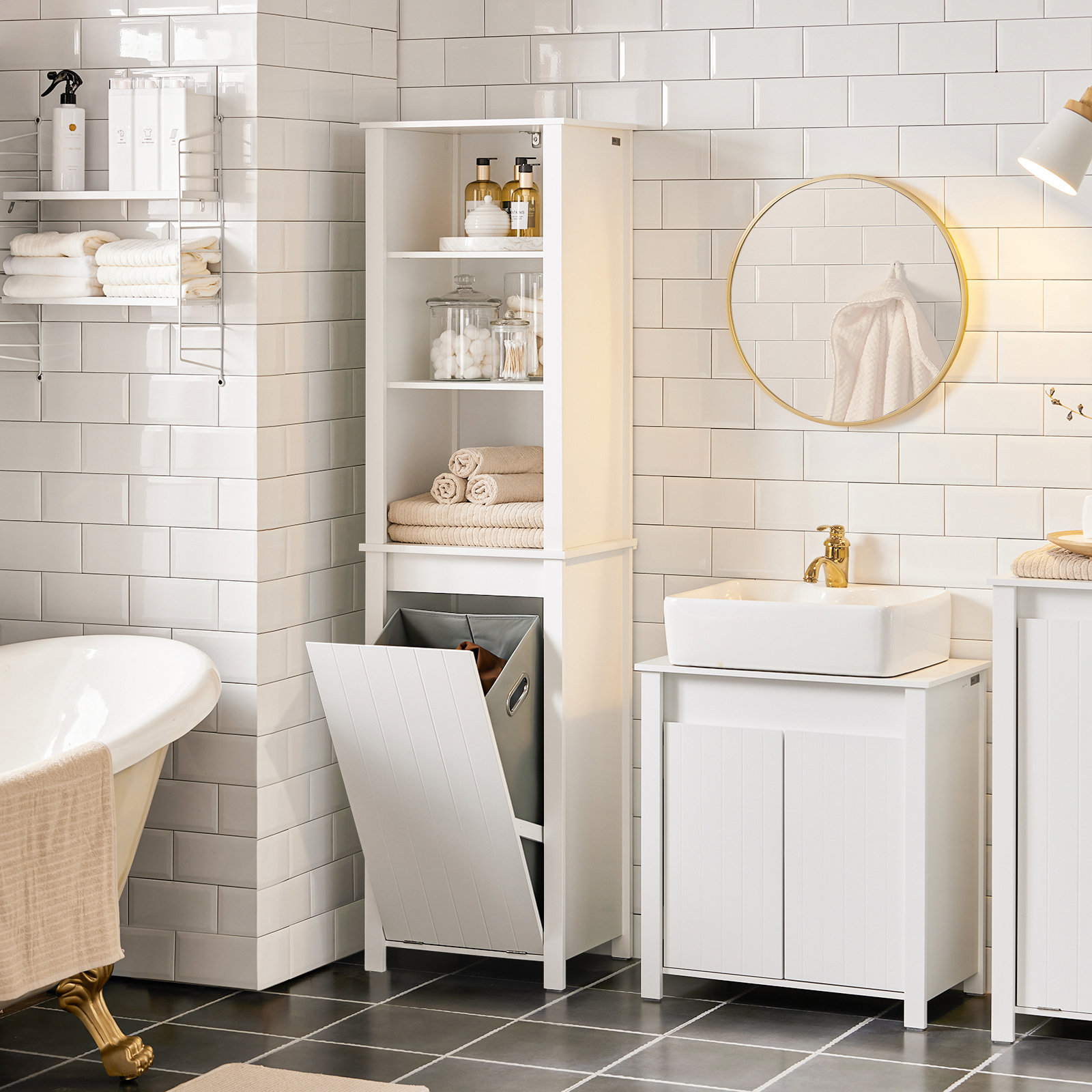 Bathroom vanity with linen cabinet store