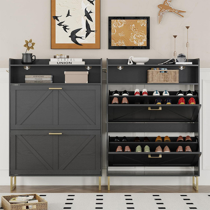 Leader Books Narrow Brown Shoe Cabinet Featuring 2 Flip Drawers - Space ...