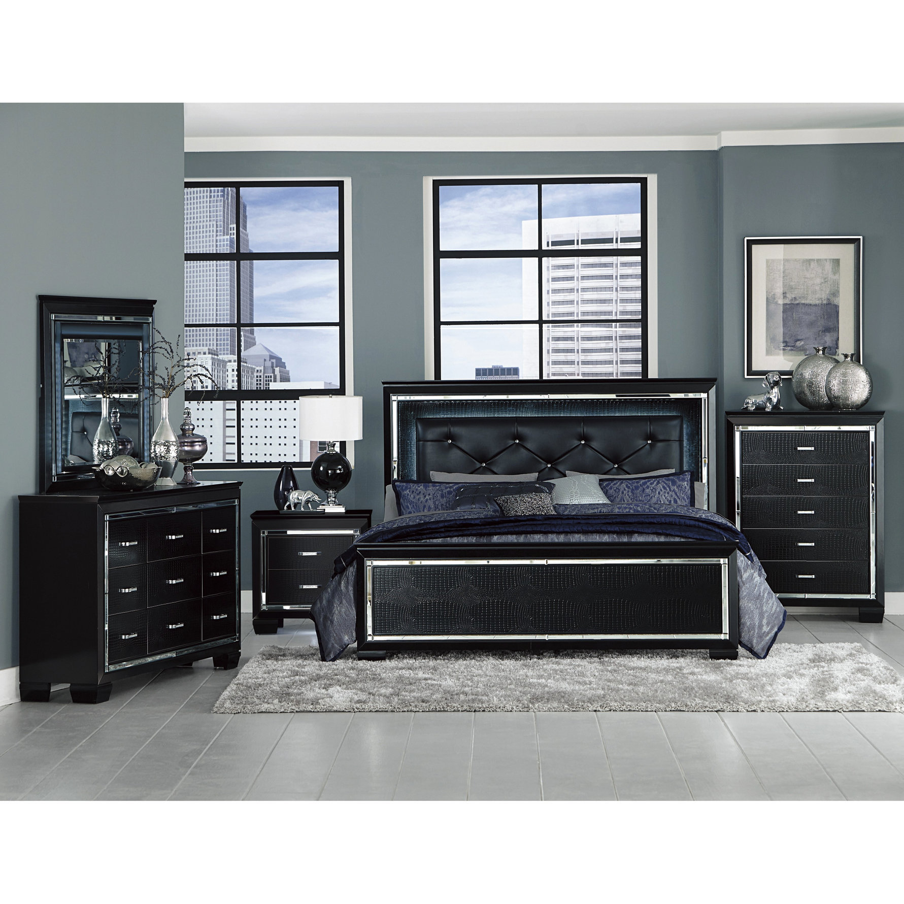 Brayden Studio Stylish Silver Queen Bed With Button Headboard, Faux ...