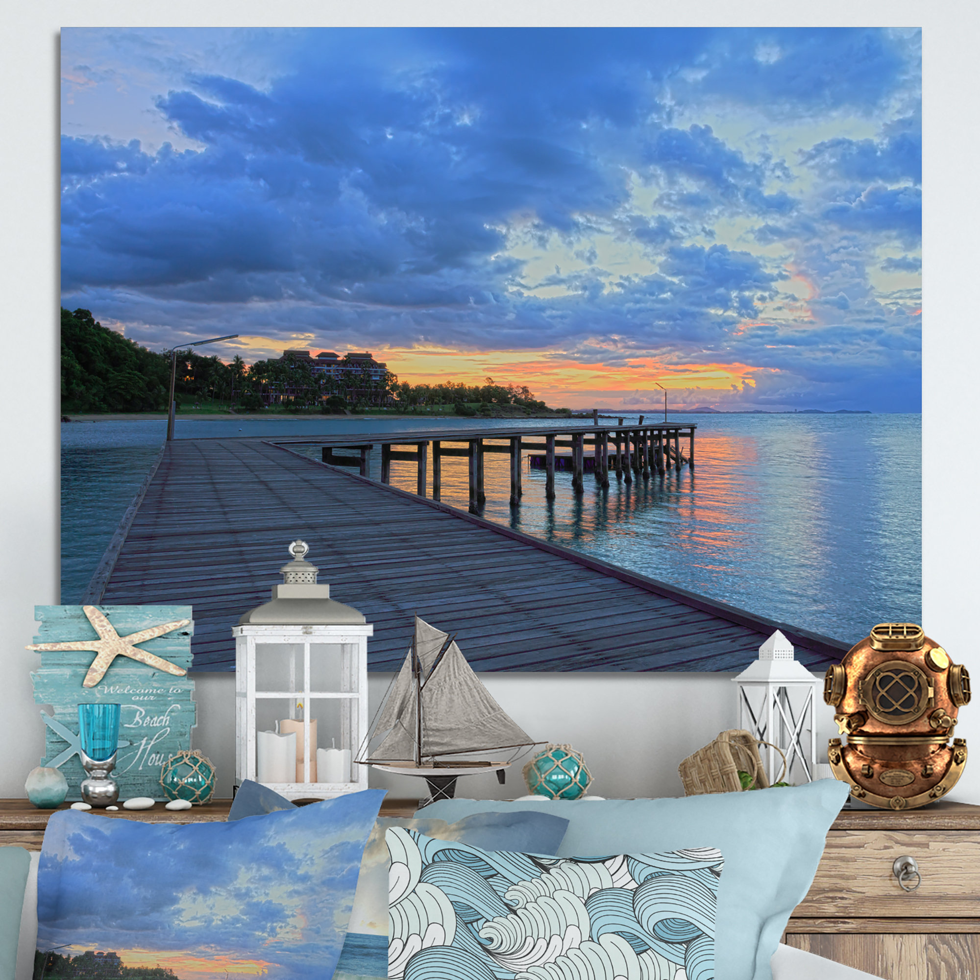 Highland Dunes Wood Bridge Path At Beach - Nautical & Coastal Canvas ...