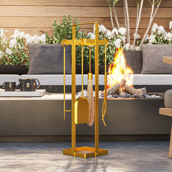 Mercer41 Fireplace Tool Set Indoor Outdoor 5 Piece Heavy Duty Metal ...