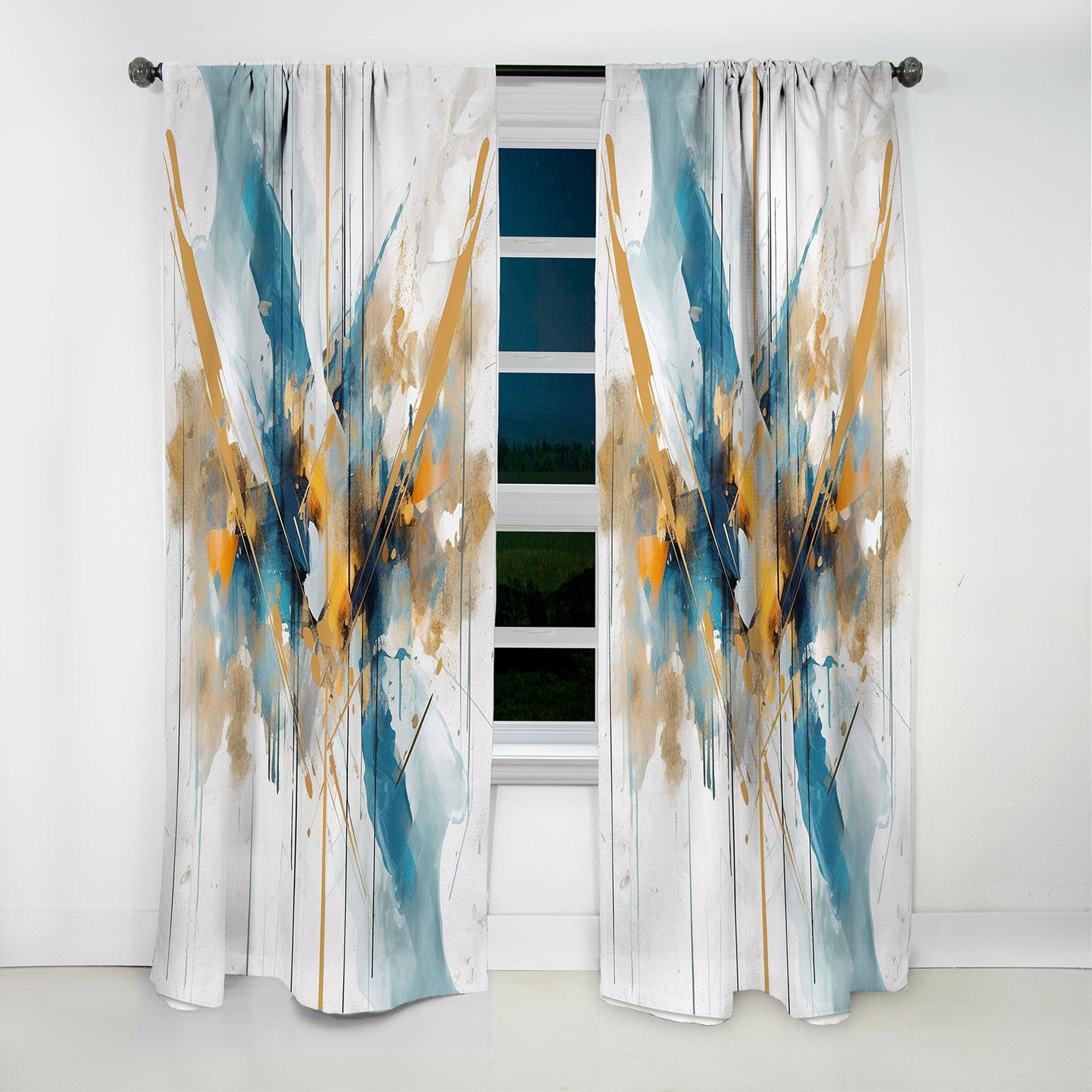 Orren Ellis Teal And Gold Elegance - Abstract Minimalism Curtain ...