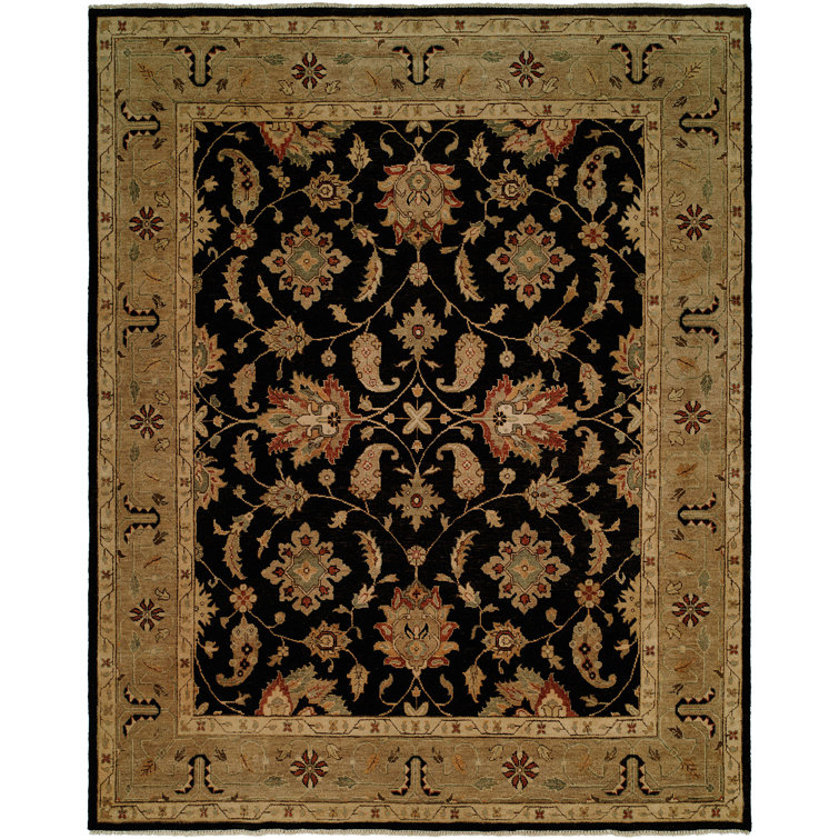 Wildon Home® Oriental Hand Knotted Wool Black/Camel Area Rug & Reviews ...