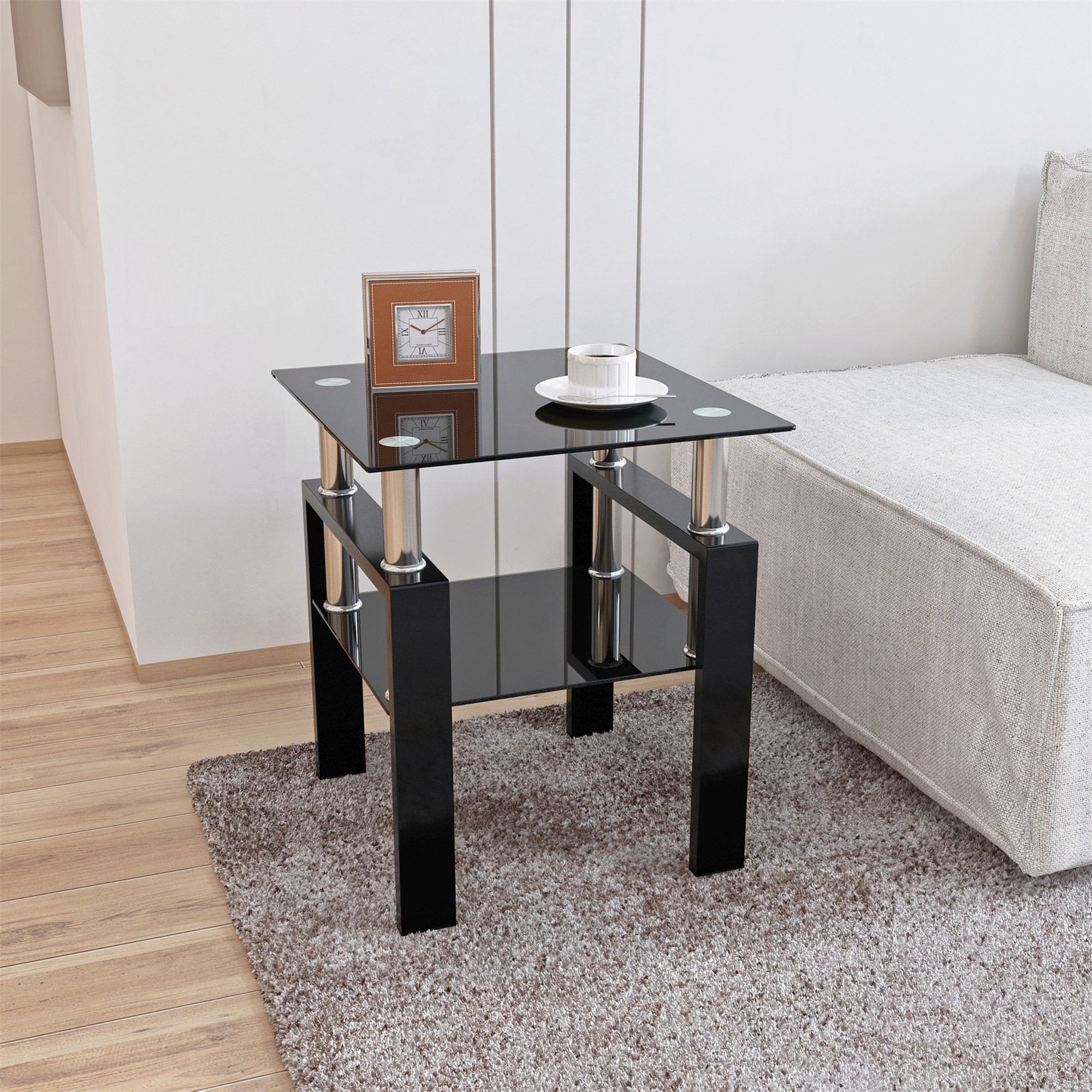 Wrought Studio™ Tempered Glass Tea Table Coffee Table End Table, Square ...