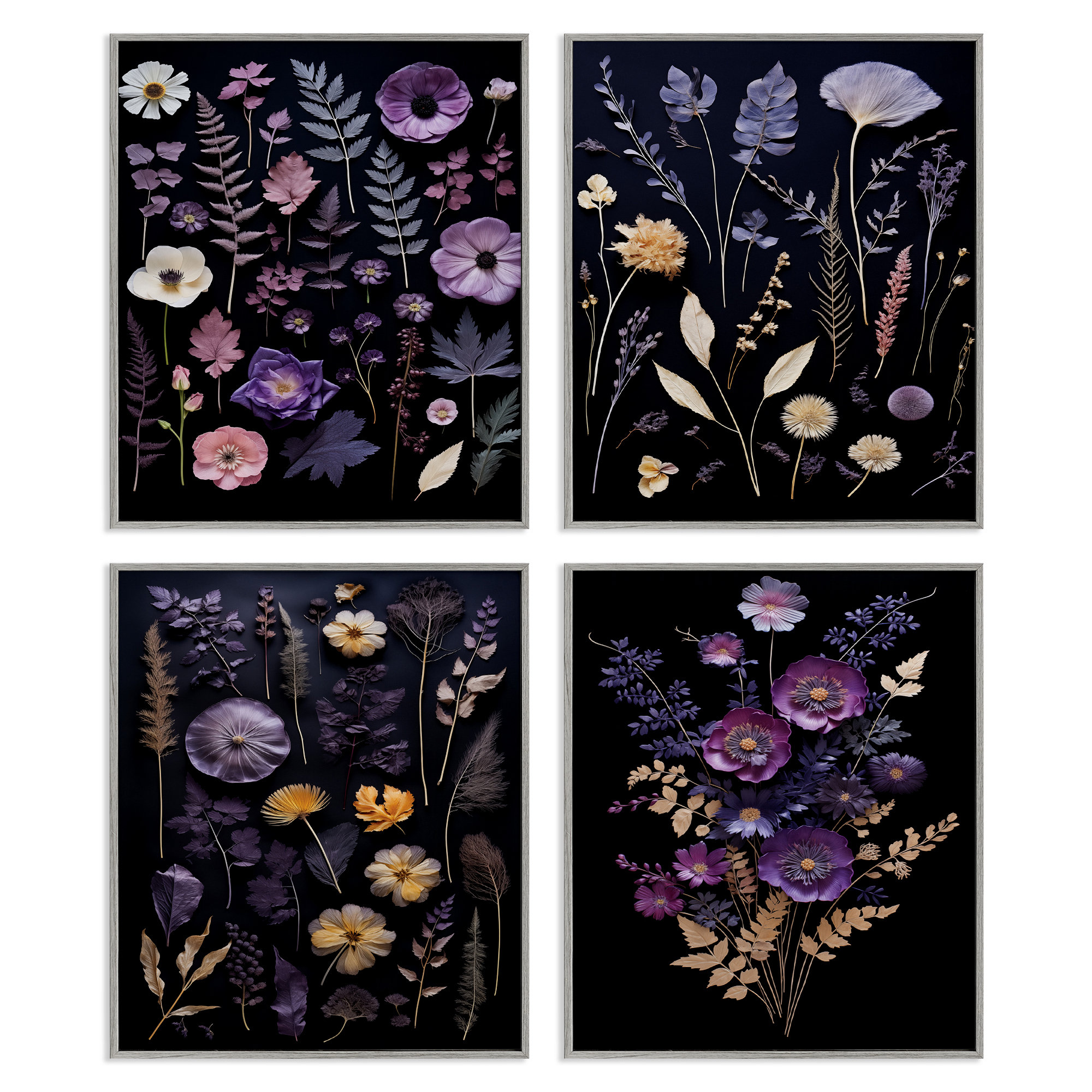 Ophelia & Co. Dimensional Cottage Flower Sprigs 4pc Framed Giclee Set ...