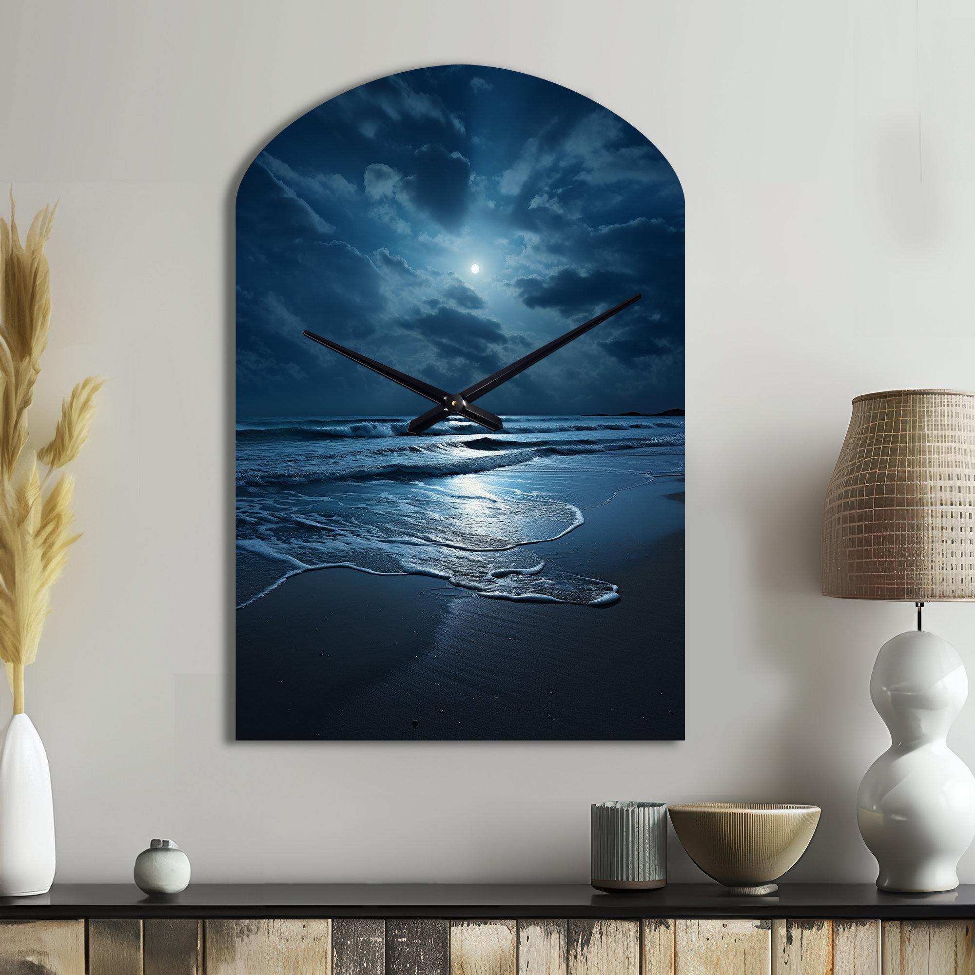 Design Art Beach Photo Serene Moonlight I - Beach Asymmetrical Metal ...