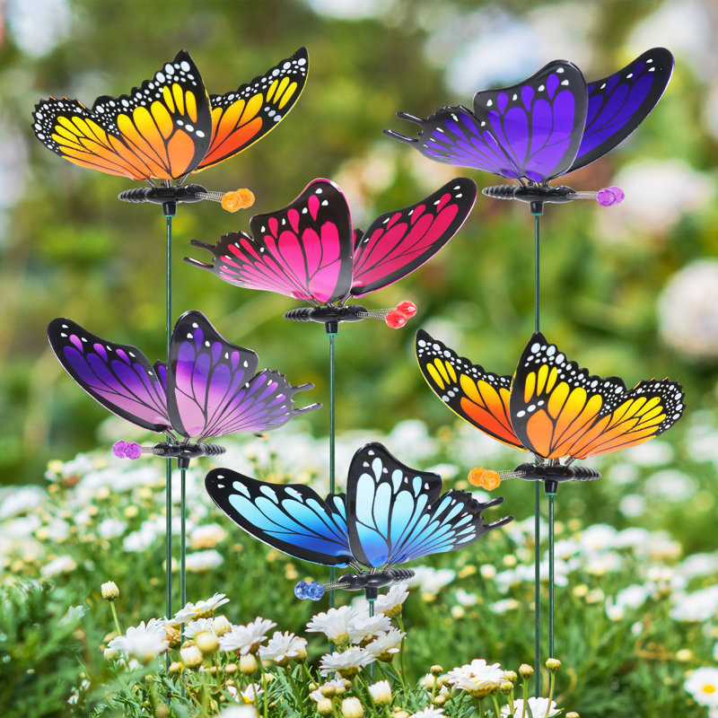 Exhart 6 Piece 4" Windy Wings Butterfly Plant Stake Assortment, 6 x 4.5 ...
