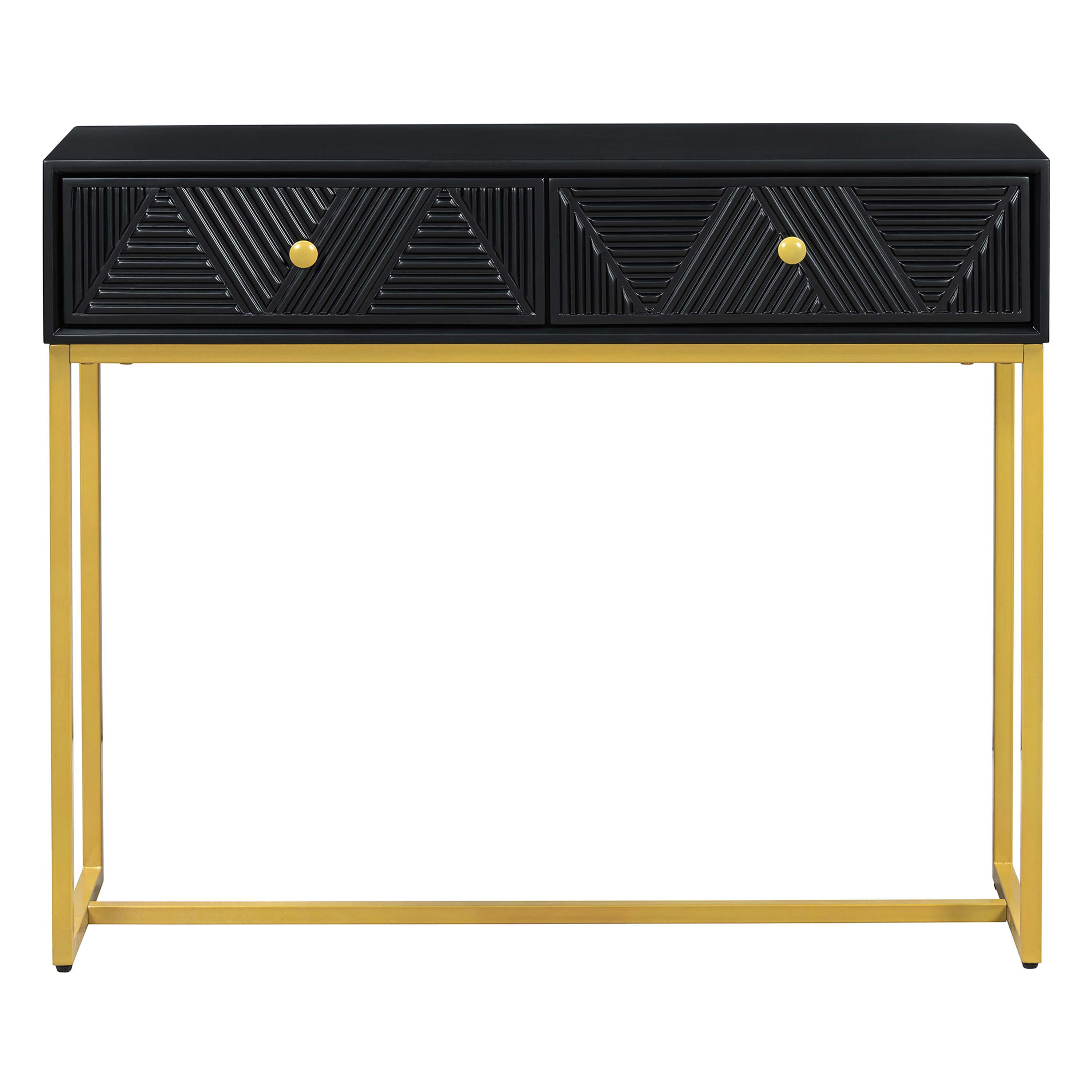 Everly Quinn Modern Sleek Console Table Two Drawers with Stripe Design ...
