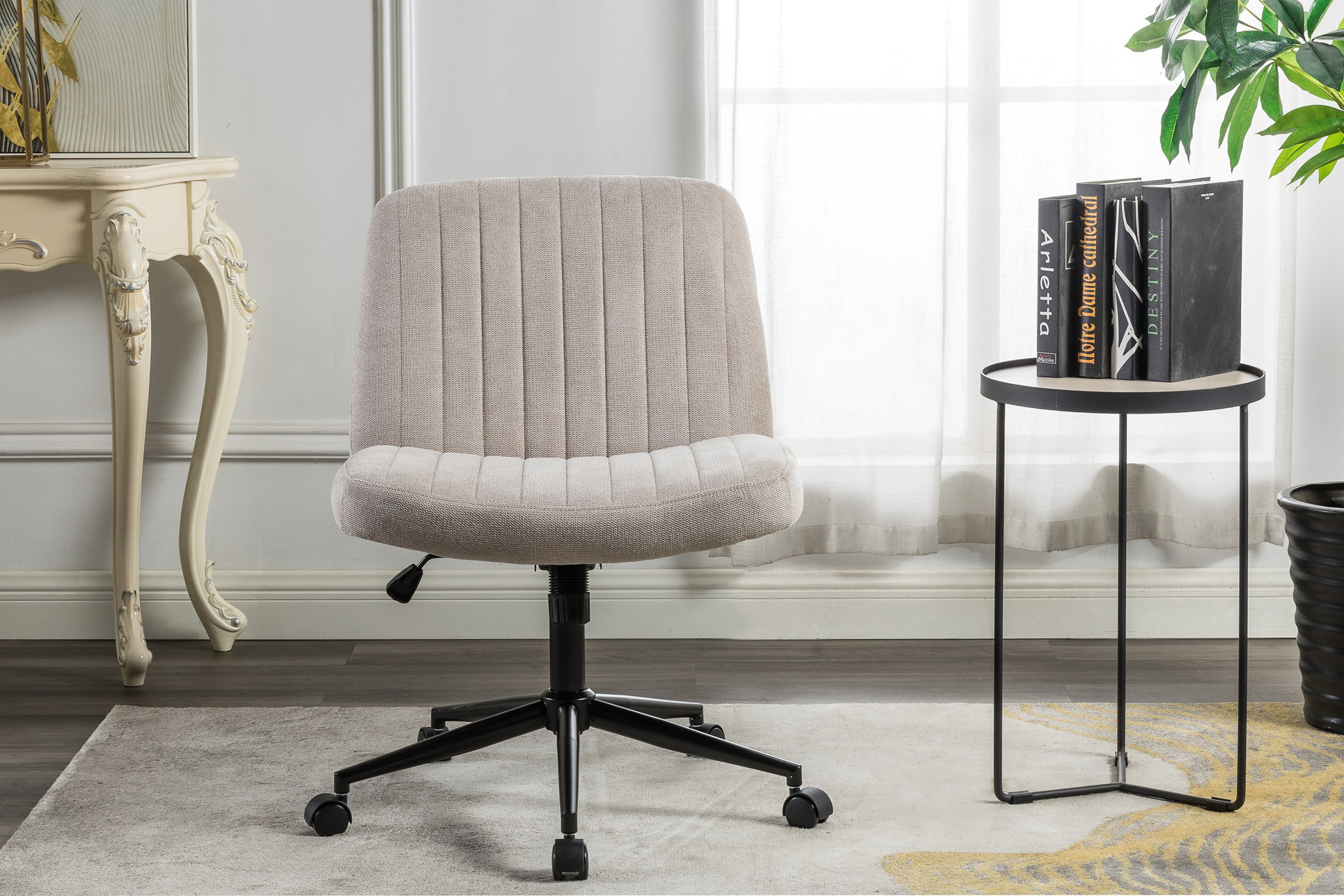Latitude Run® Cross Legged Office Chair, Wide Comfty Desk Chair, Fabric ...