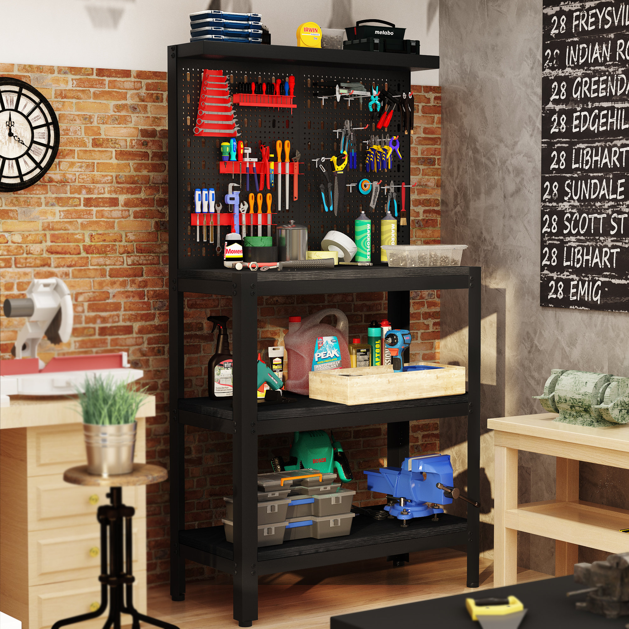 WFX Utility™ 31.5 Inch L-Shaped Steel And Wood Tool Storage Workbench ...