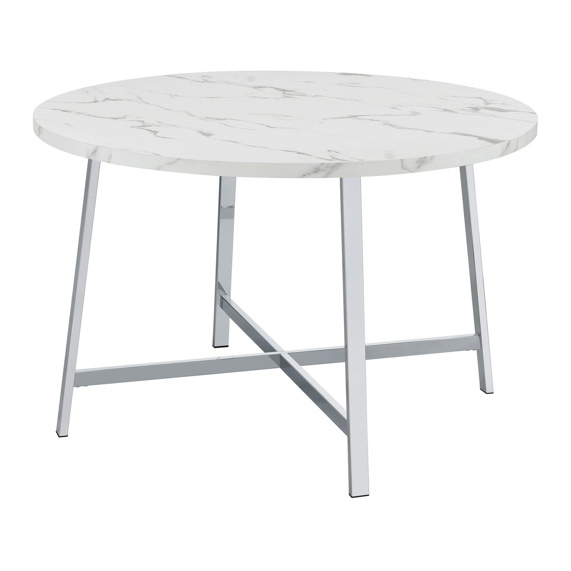 Wrought Studio™ Jaylond Round Dining Table in Chrome and White | Wayfair