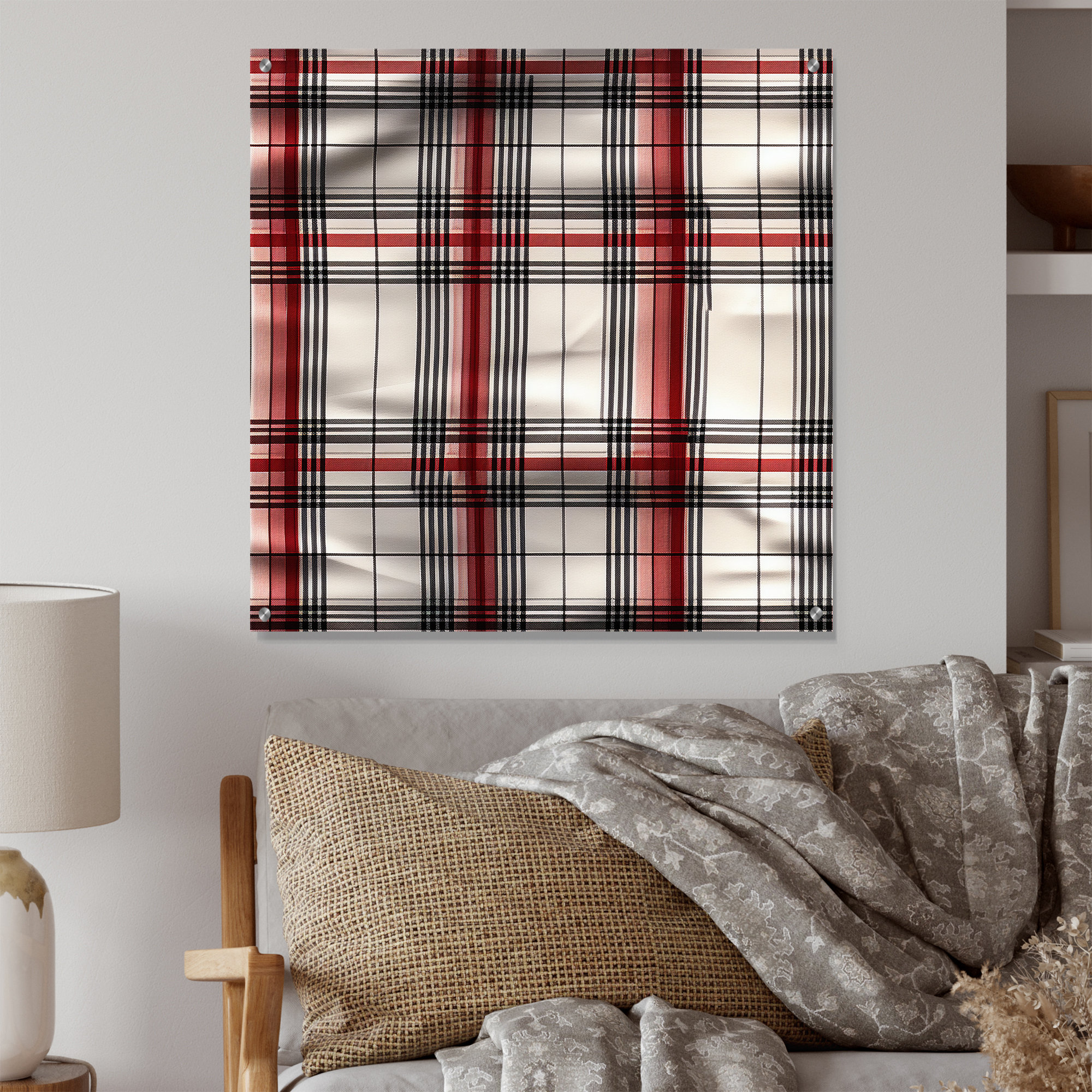 Design Art Rustic Farmhouse Plaid - Abstract Acrylic Wall Art For ...