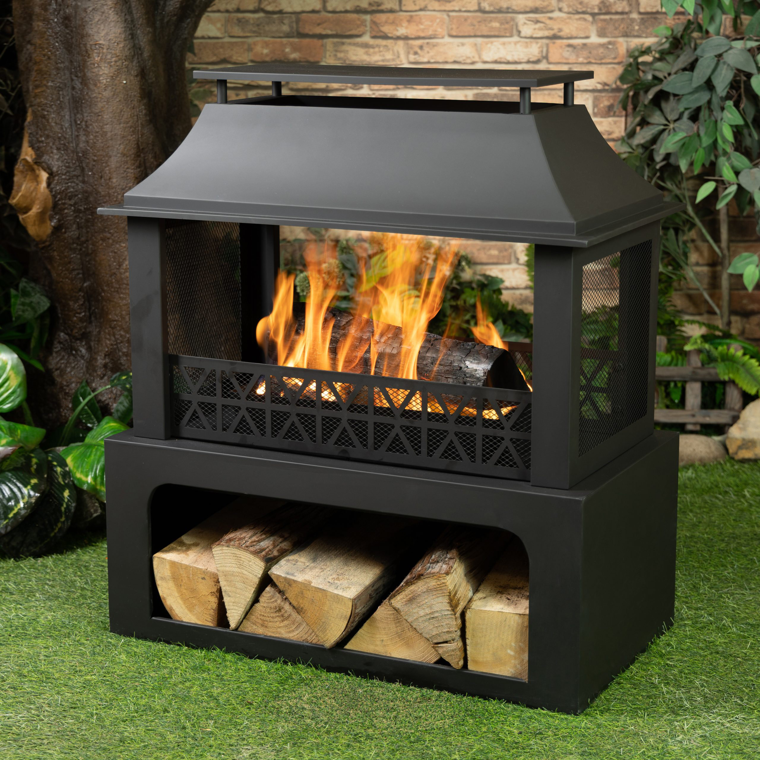 Deko Living 36 Inch Rectangular Outdoor Steel Wood Burning Fireplace ...