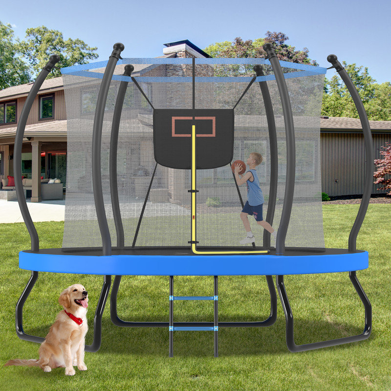 VIRUBI Outdoor Trampoline with Basketball Hoop, Enclosure Net, and ...