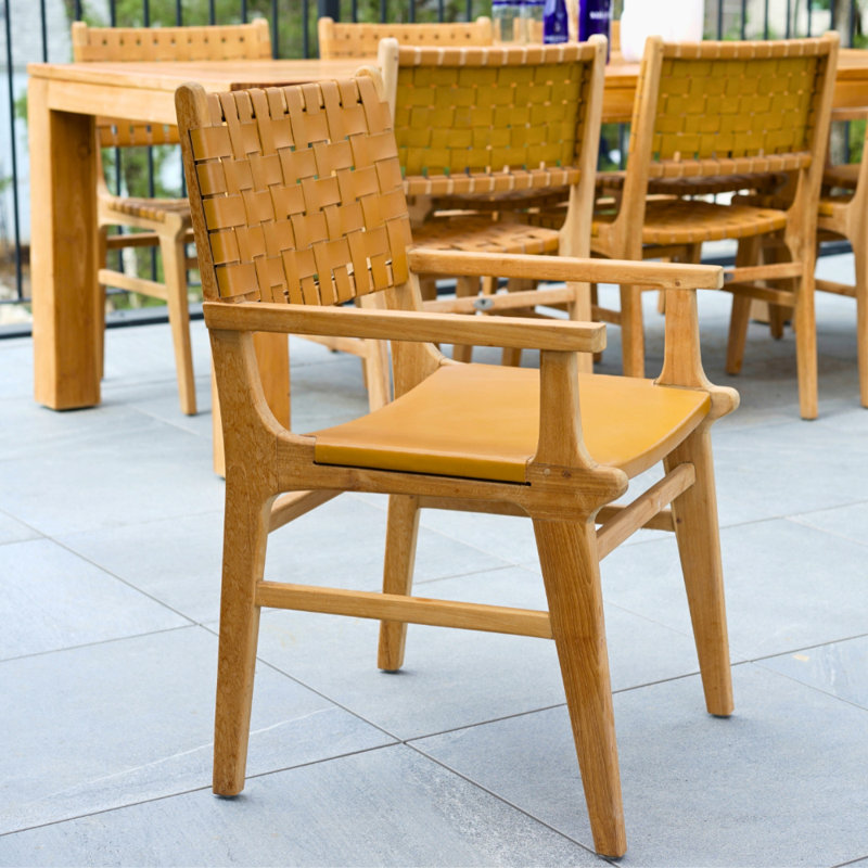 Gracie Oaks Sevren Ladder Back Arm Chair in Camel | Wayfair