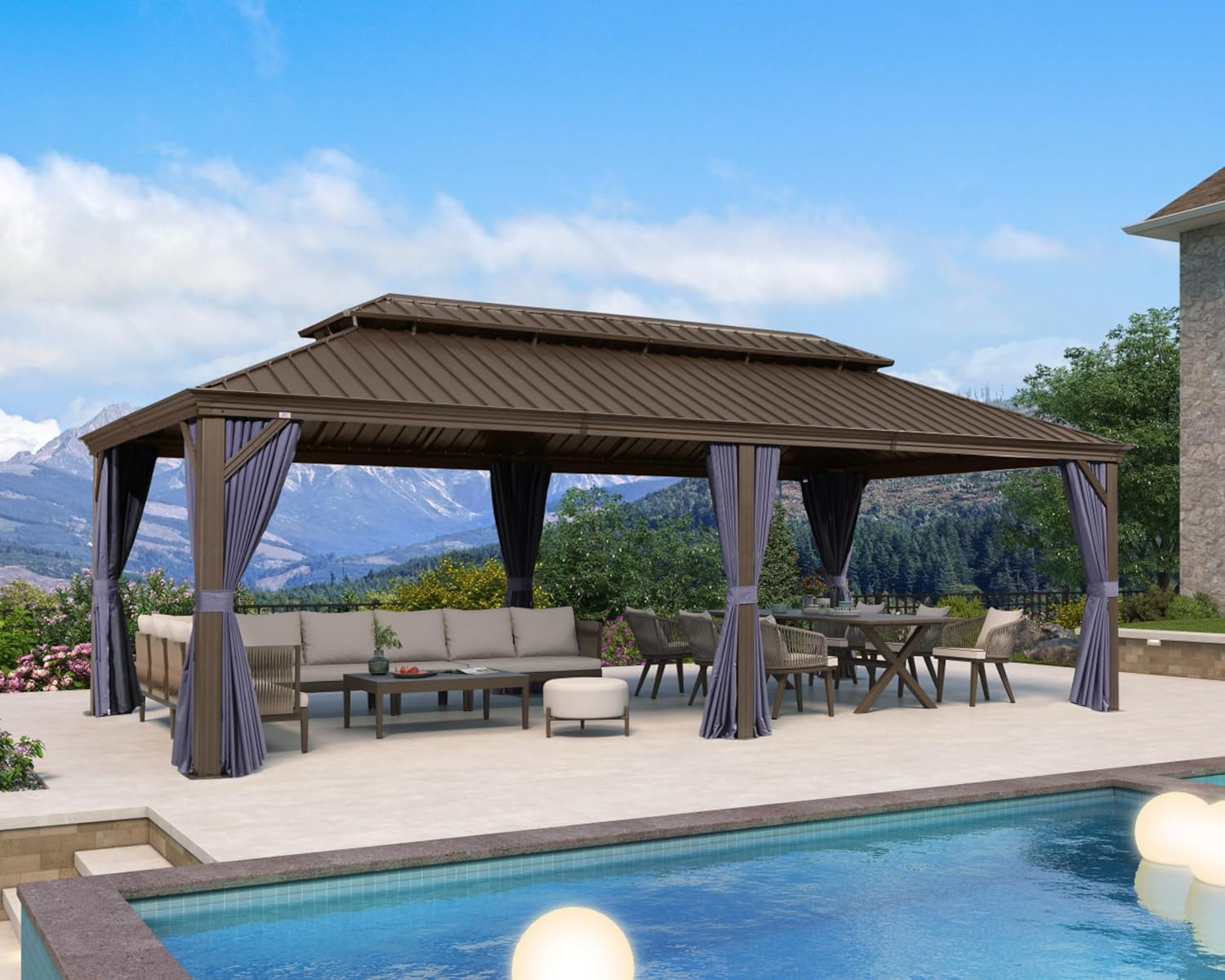 PURPLE LEAF Outdoor Hardtop Gazebo Patio Wide Aluminum Frame Metal ...