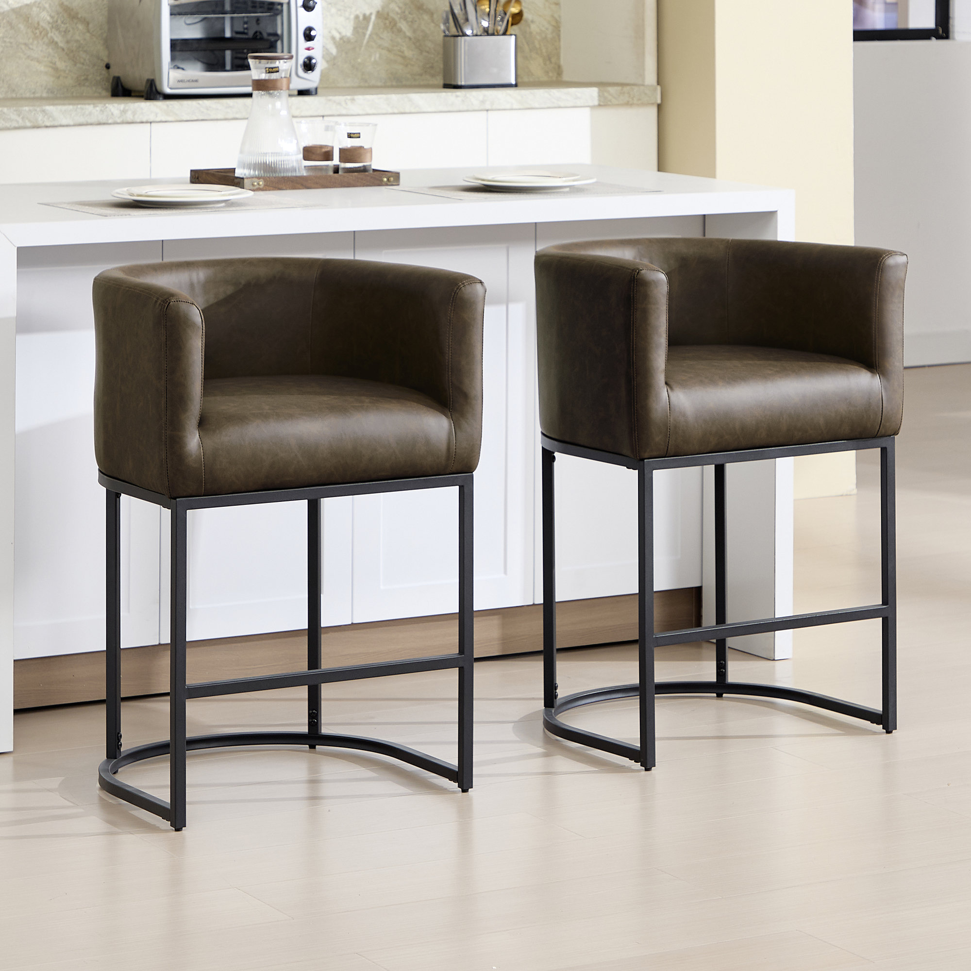 17 Stories Upholstered Counter Height Bar Stools, 25.5'' H Modern ...