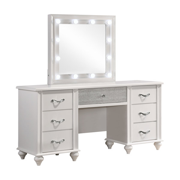 Alcott Hill® Sedgemoor 7 Drawer Vanity Desk with Mirror in White | Wayfair
