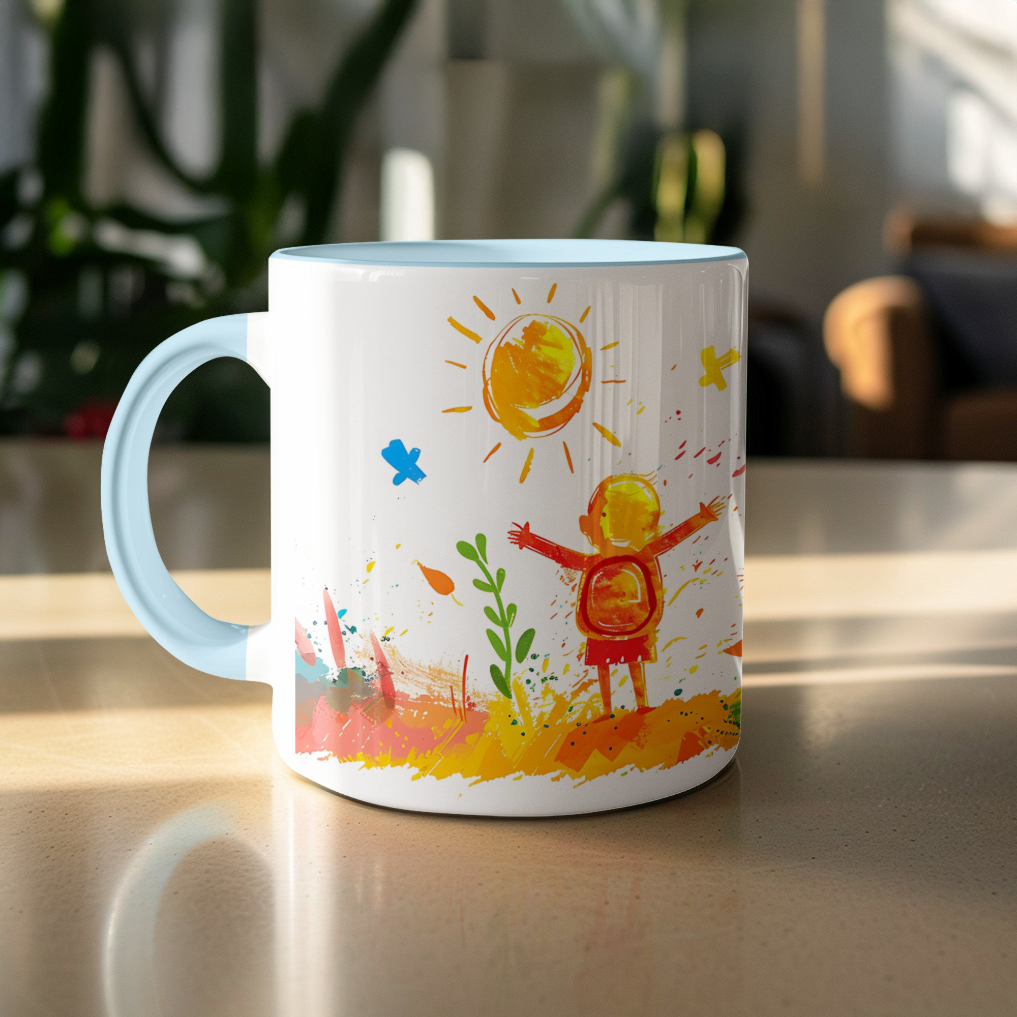 East Urban Home Kids Drawing Style 11oz Accent Mugs – White Ceramic ...