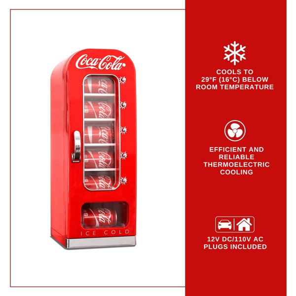 Coca-Cola Vending Machine Mini Fridge 12V DC 110V AC 10 Can Cooler, Red ...
